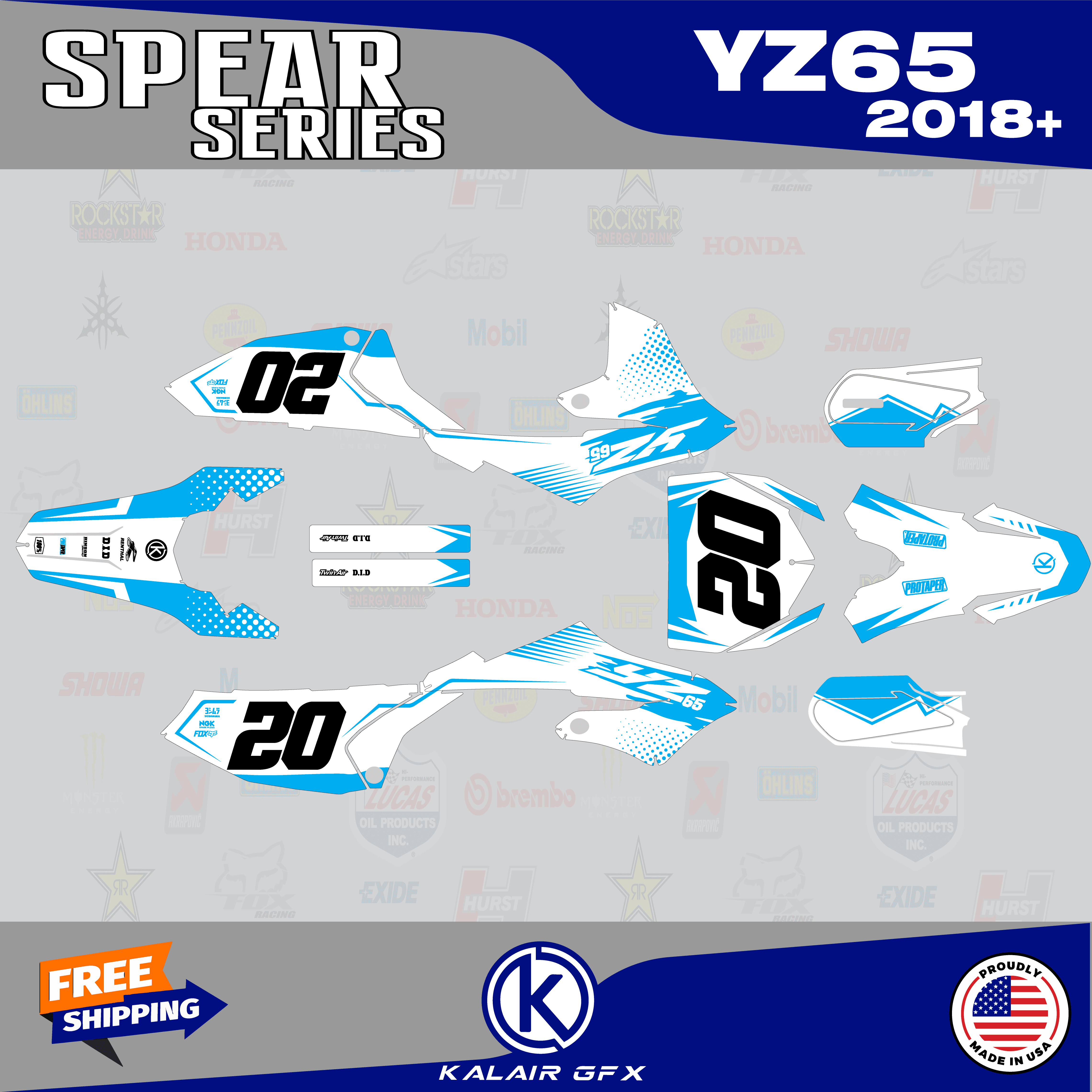 Kalair GFX Graphics Kit for Yamaha YZ65 (2018-2023) Spear Series ...