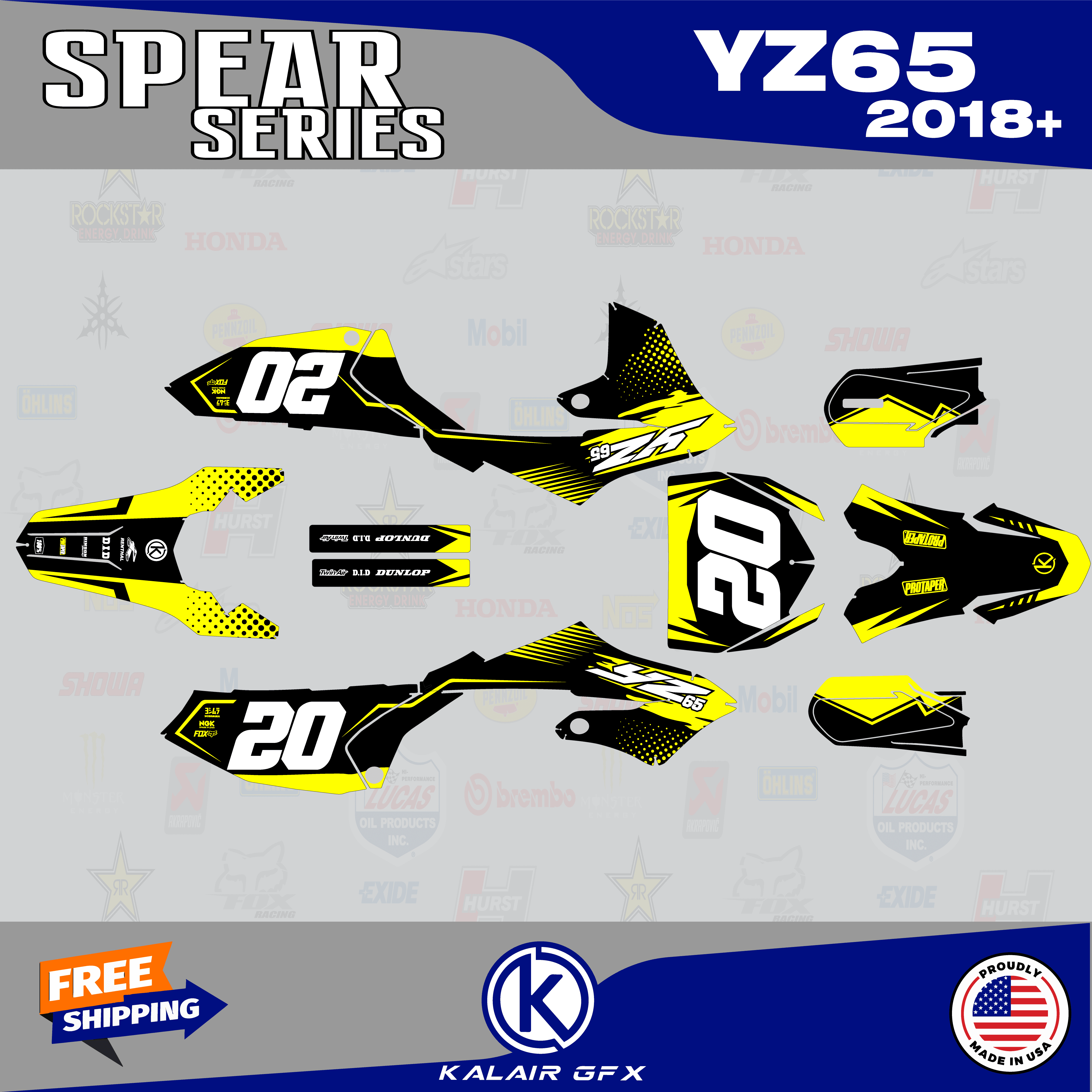 Kalair GFX Graphics Kit for Yamaha YZ65 (2018-2023) Spear Series ...