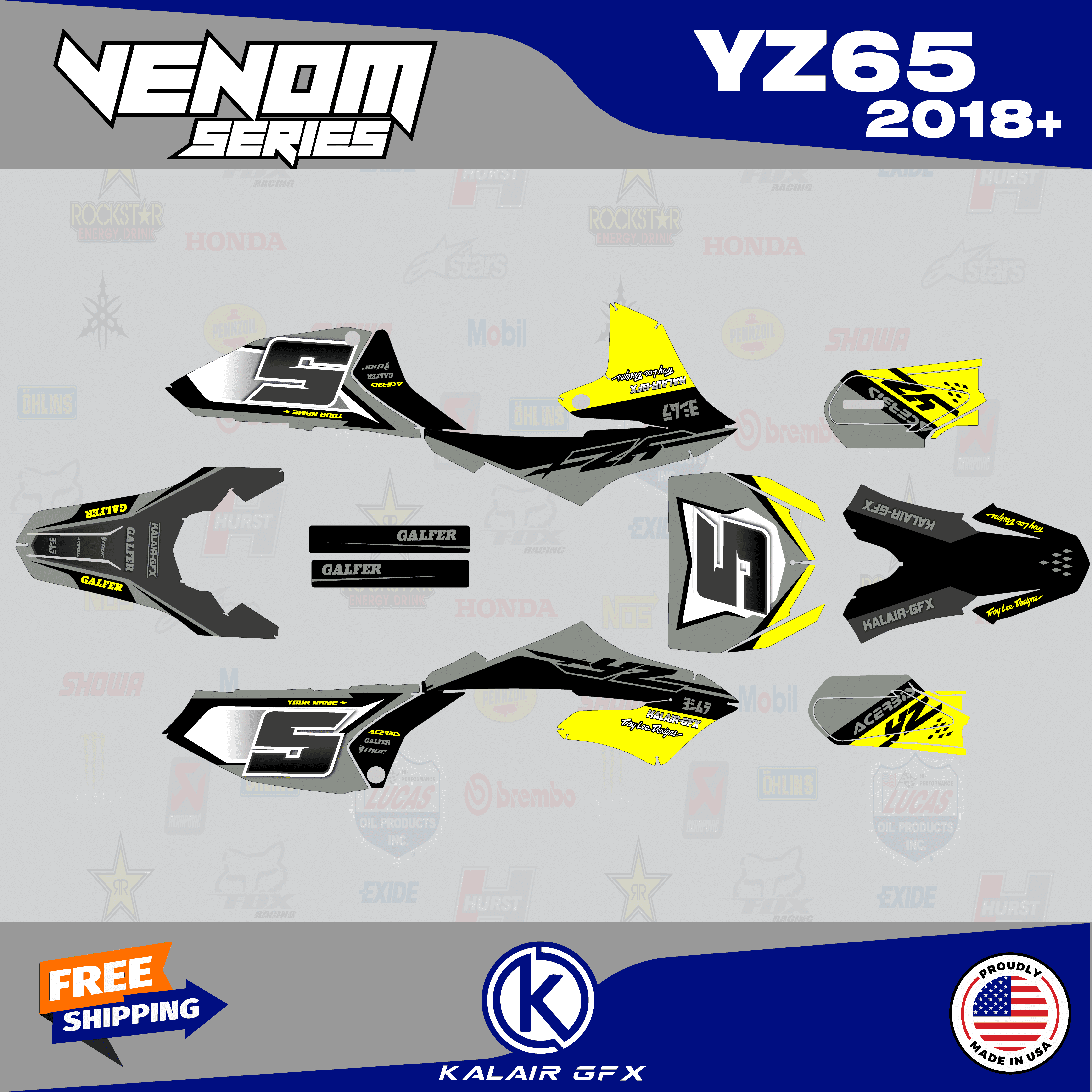 Kalair GFX Graphics Kit for Yamaha YZ65 (2018-2023) Venom Series ...