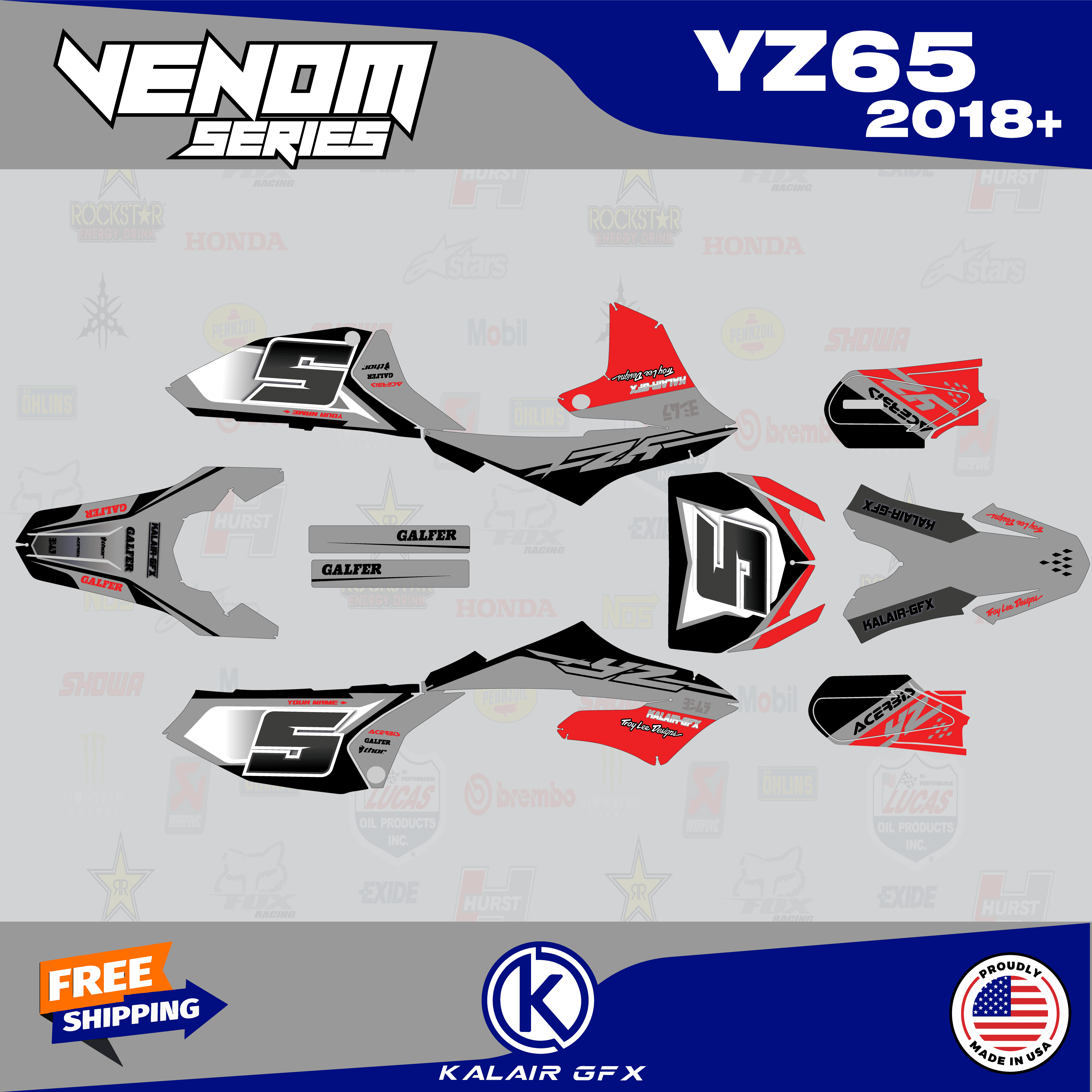 Kalair GFX Graphics Kit for Yamaha YZ65 (2018-2023) Venom Series ...