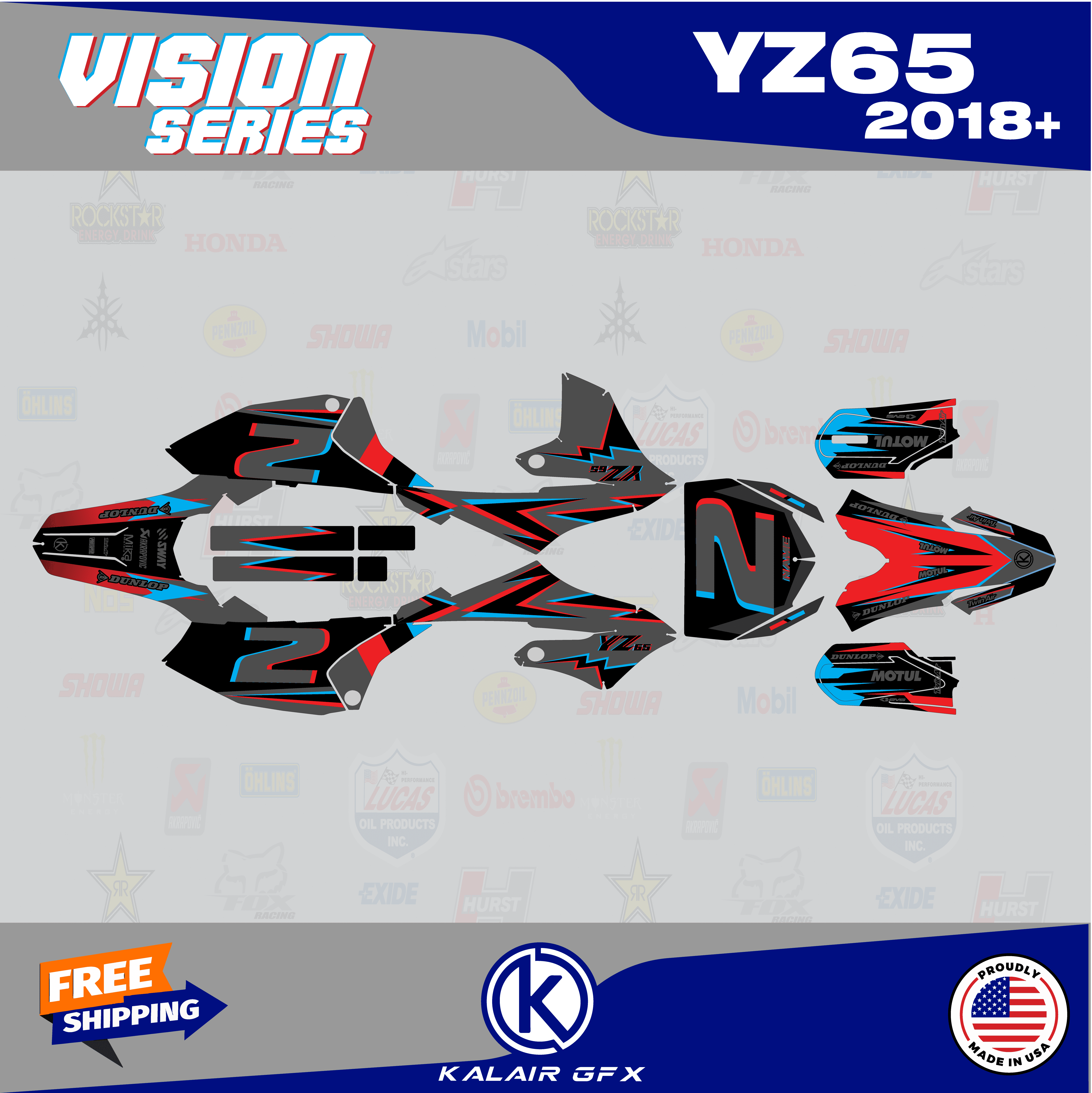 Kalair GFX Graphics Kit for Yamaha YZ65 (2018-2023) Vision Series ...