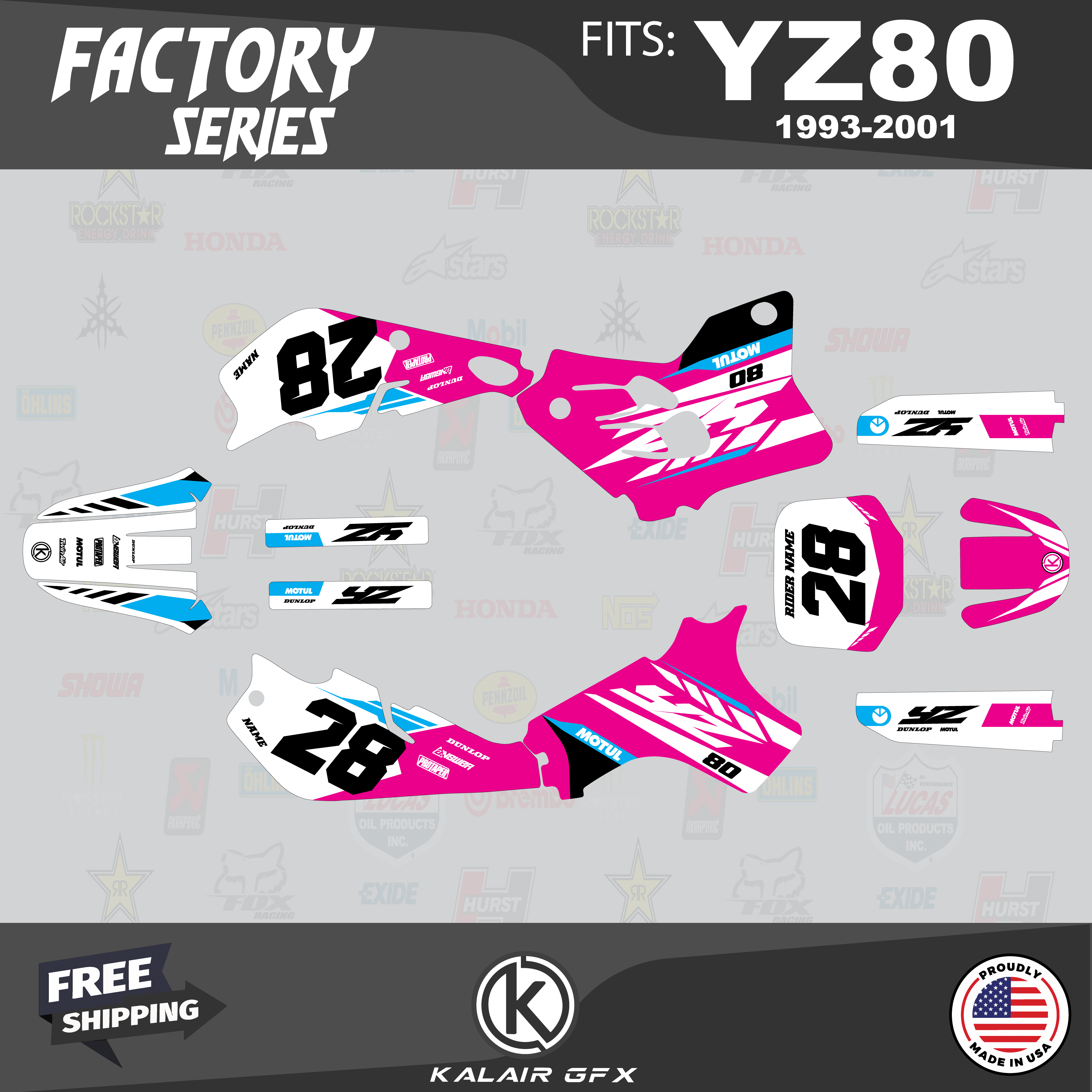 Kalair GFX Graphics Kit for Yamaha YZ80 (1993-2001) Factory Series ...