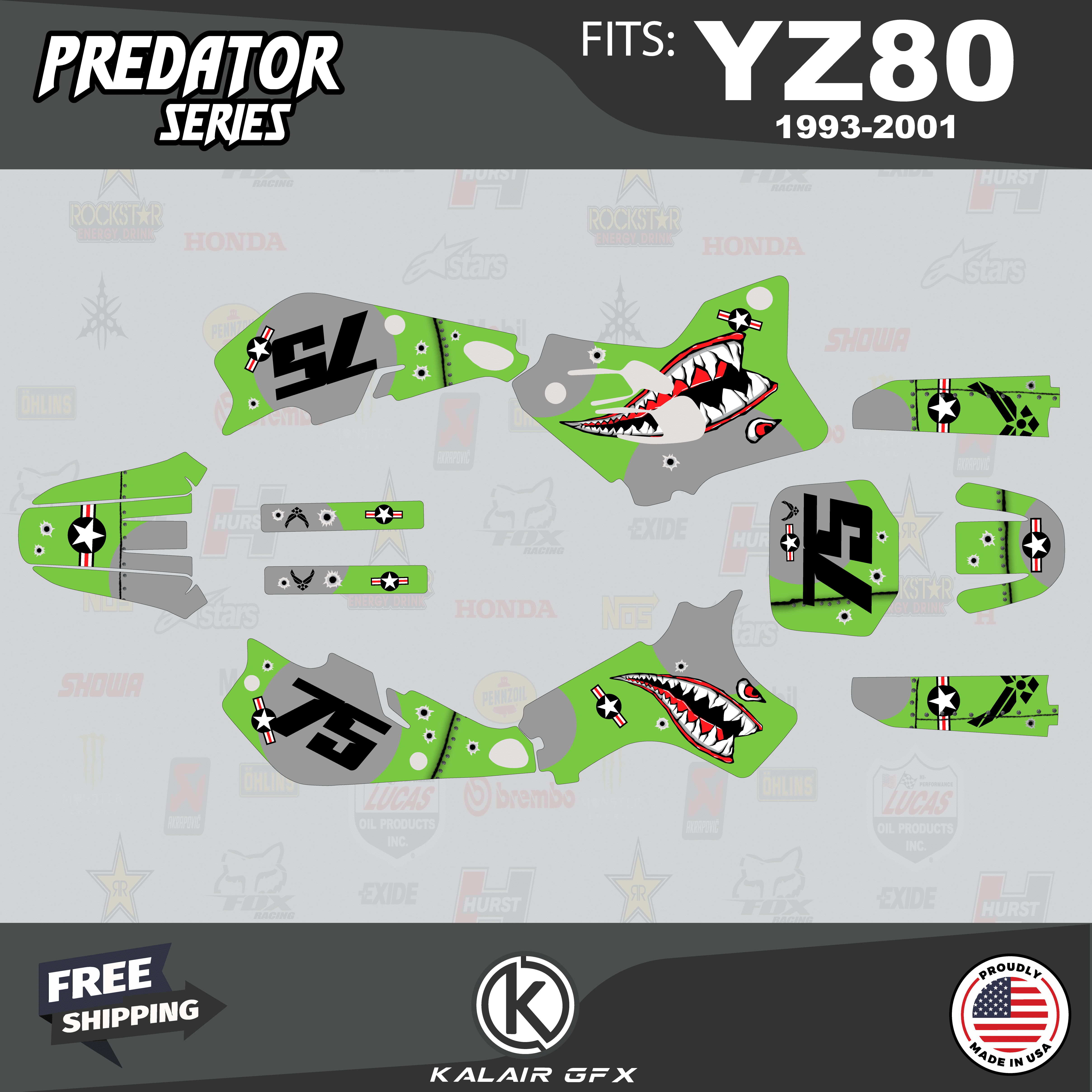 Kalair GFX Graphics Kit for Yamaha YZ80 (1993-2001) Predator Series ...