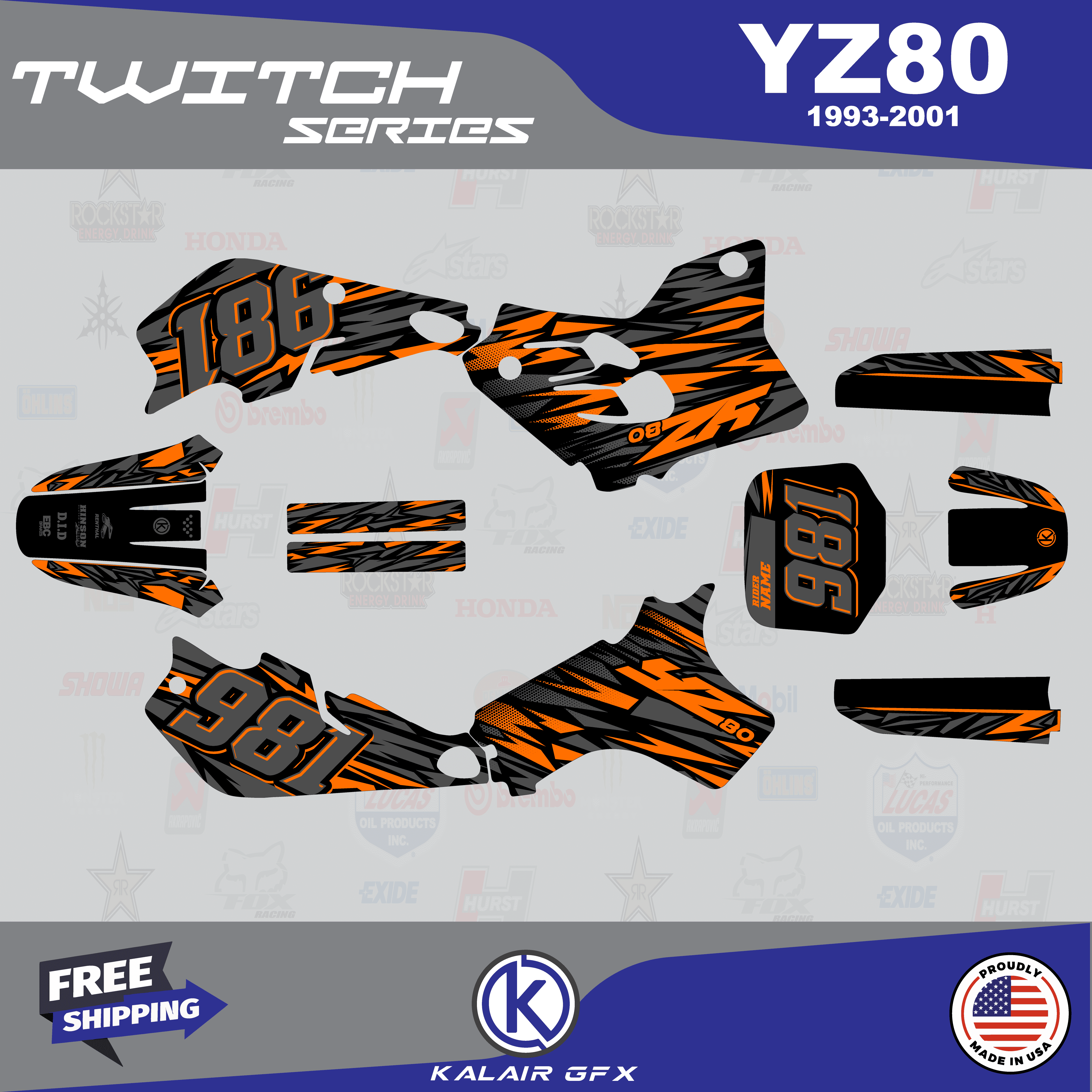 Kalair GFX Graphics Kit for Yamaha YZ80 (1993-2001) Twitch Series ...