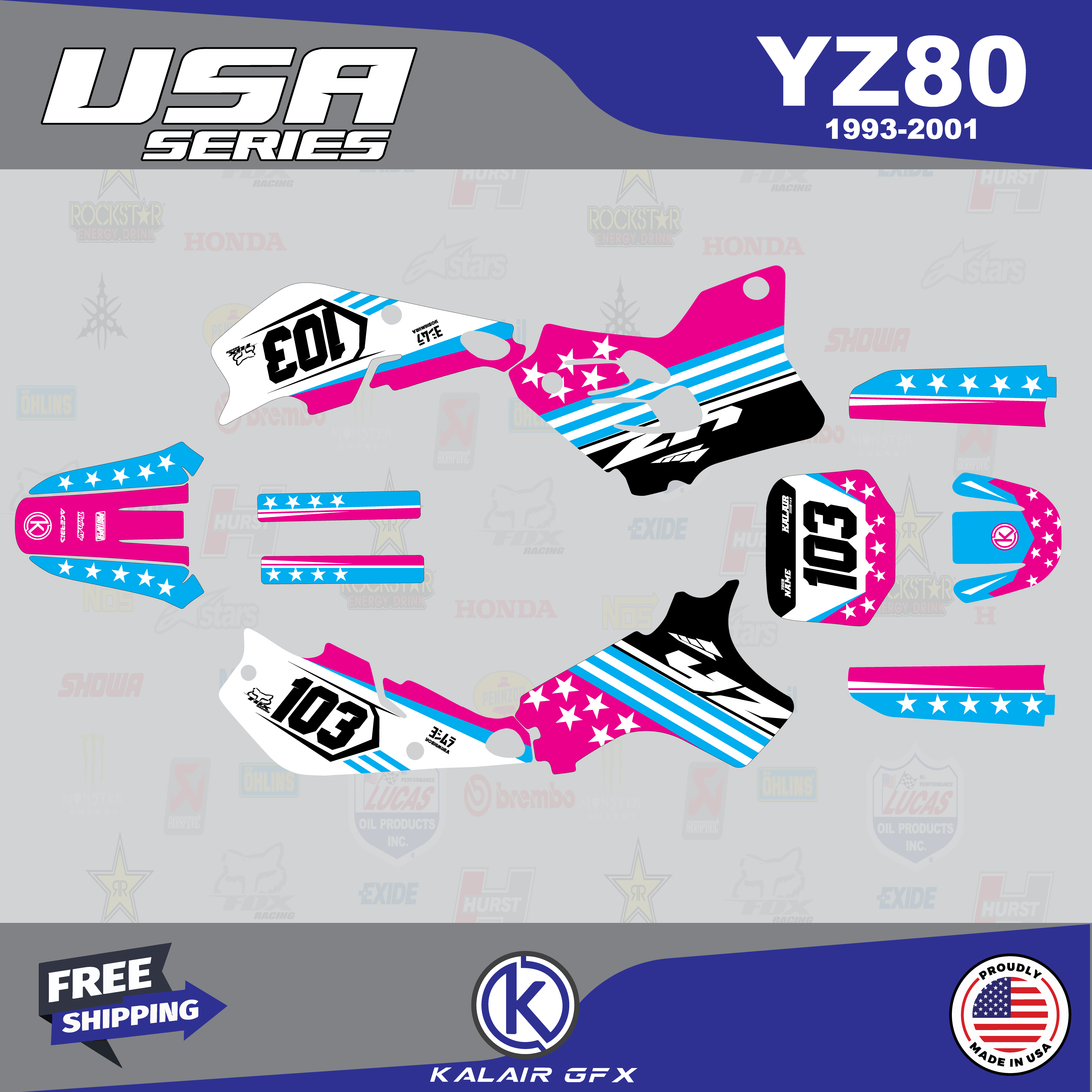 Kalair GFX Graphics Kit for Yamaha YZ80 (1993-2001) Usa Series ...