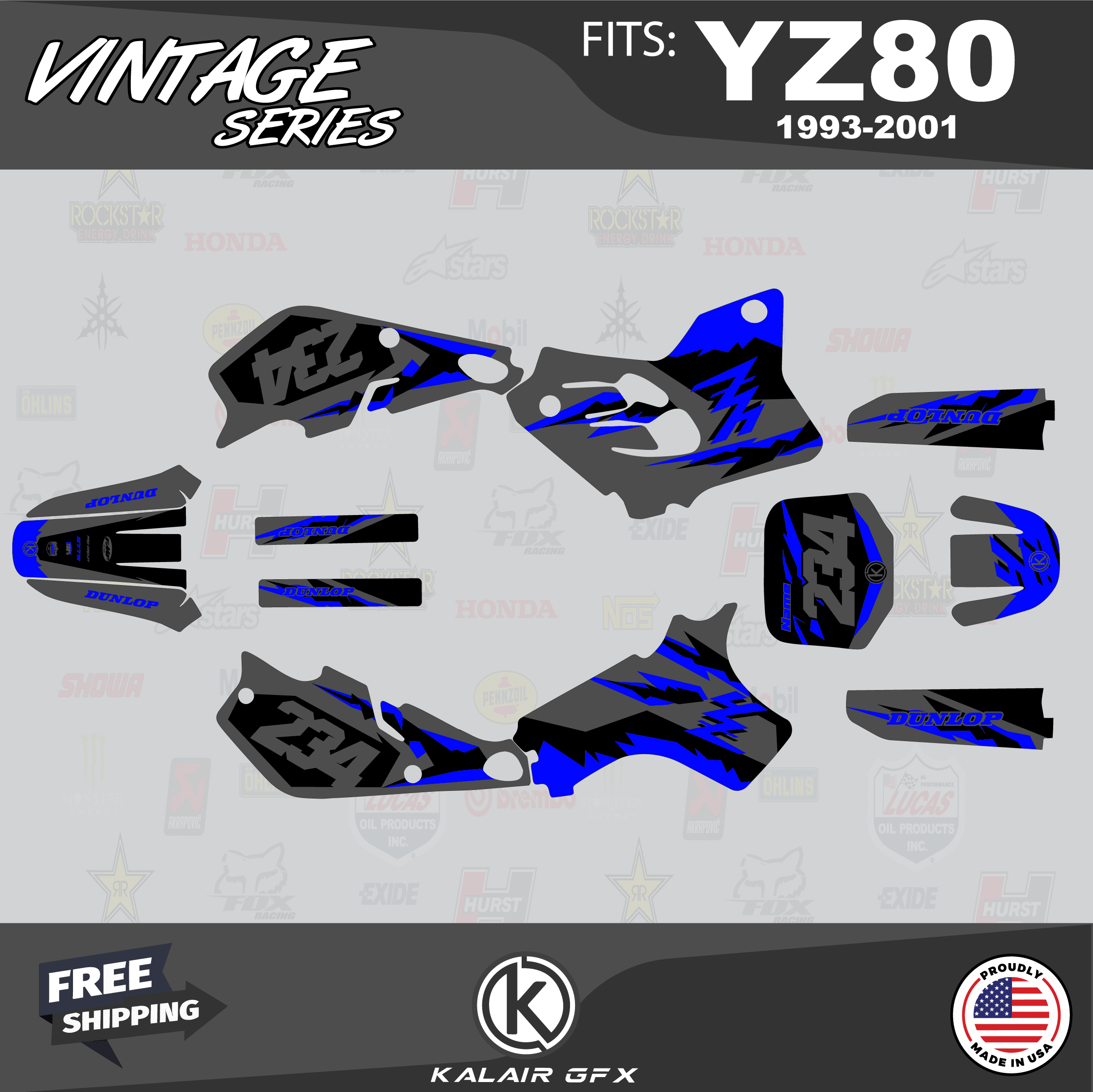 Kalair GFX Graphics Kit for Yamaha YZ80 (1993-2001) Vintage Series ...