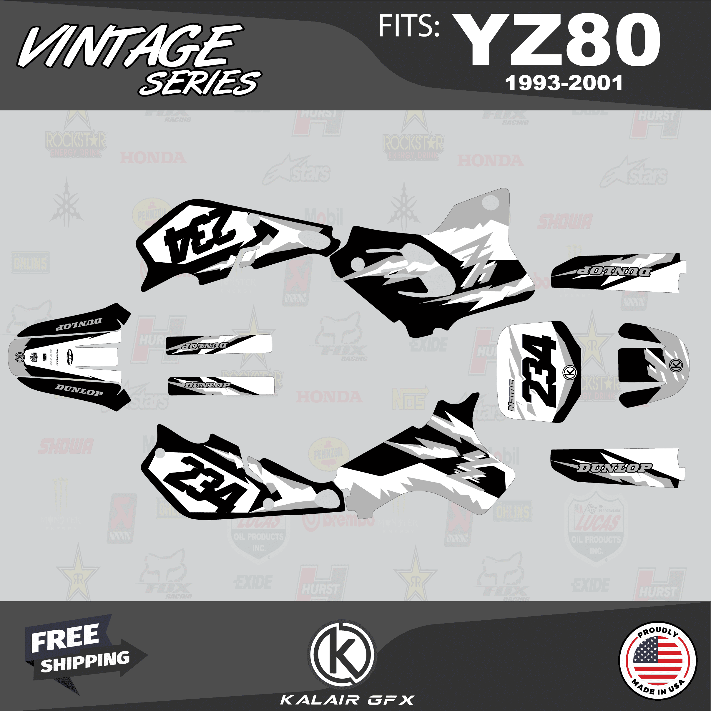Kalair GFX Graphics Kit for Yamaha YZ80 (1993-2001) Vintage Series ...