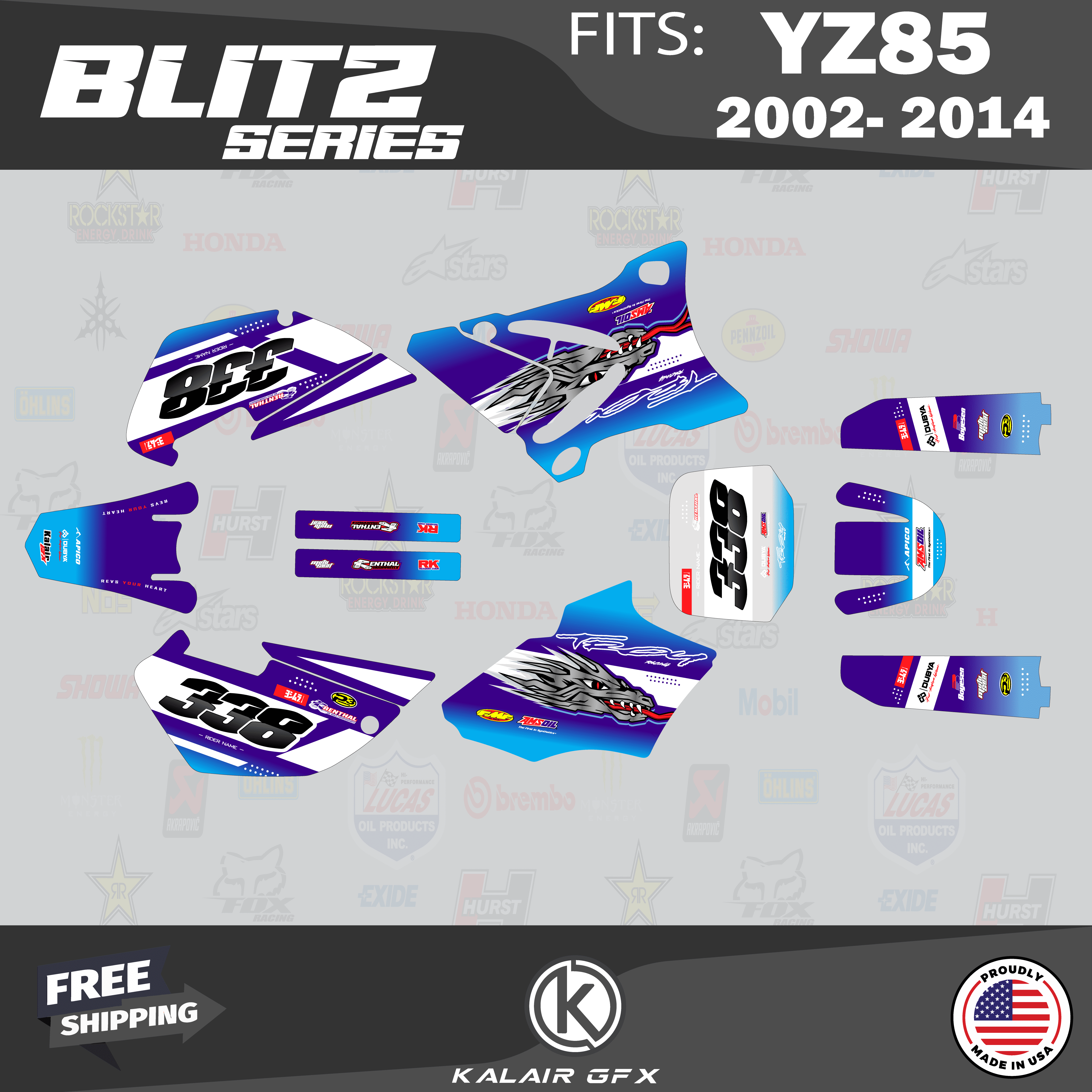 Kalair GFX Graphics Kit for Yamaha YZ85 (2002-2014) Blitz Series ...
