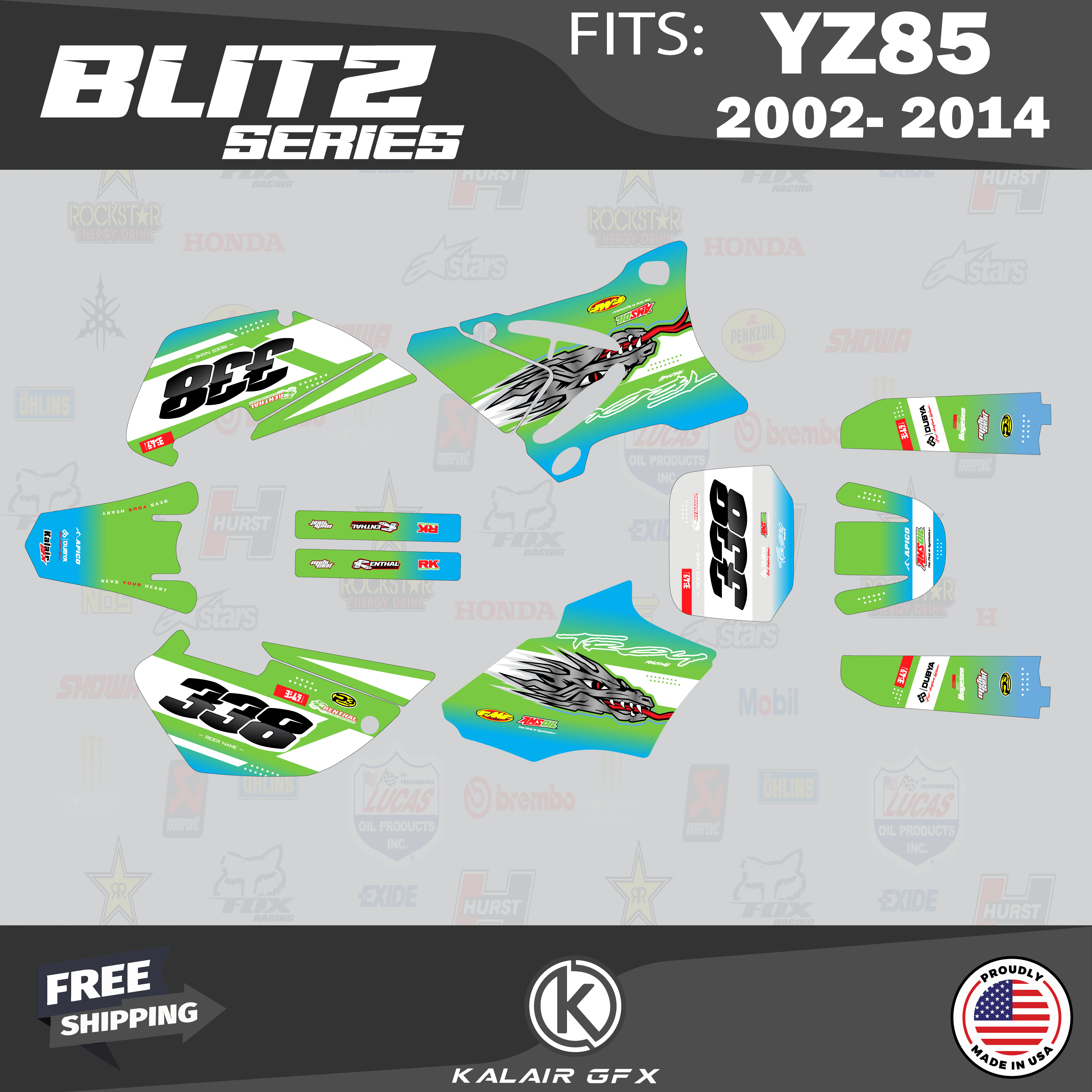 Kalair GFX Graphics Kit for Yamaha YZ85 (2002-2014) Blitz Series ...