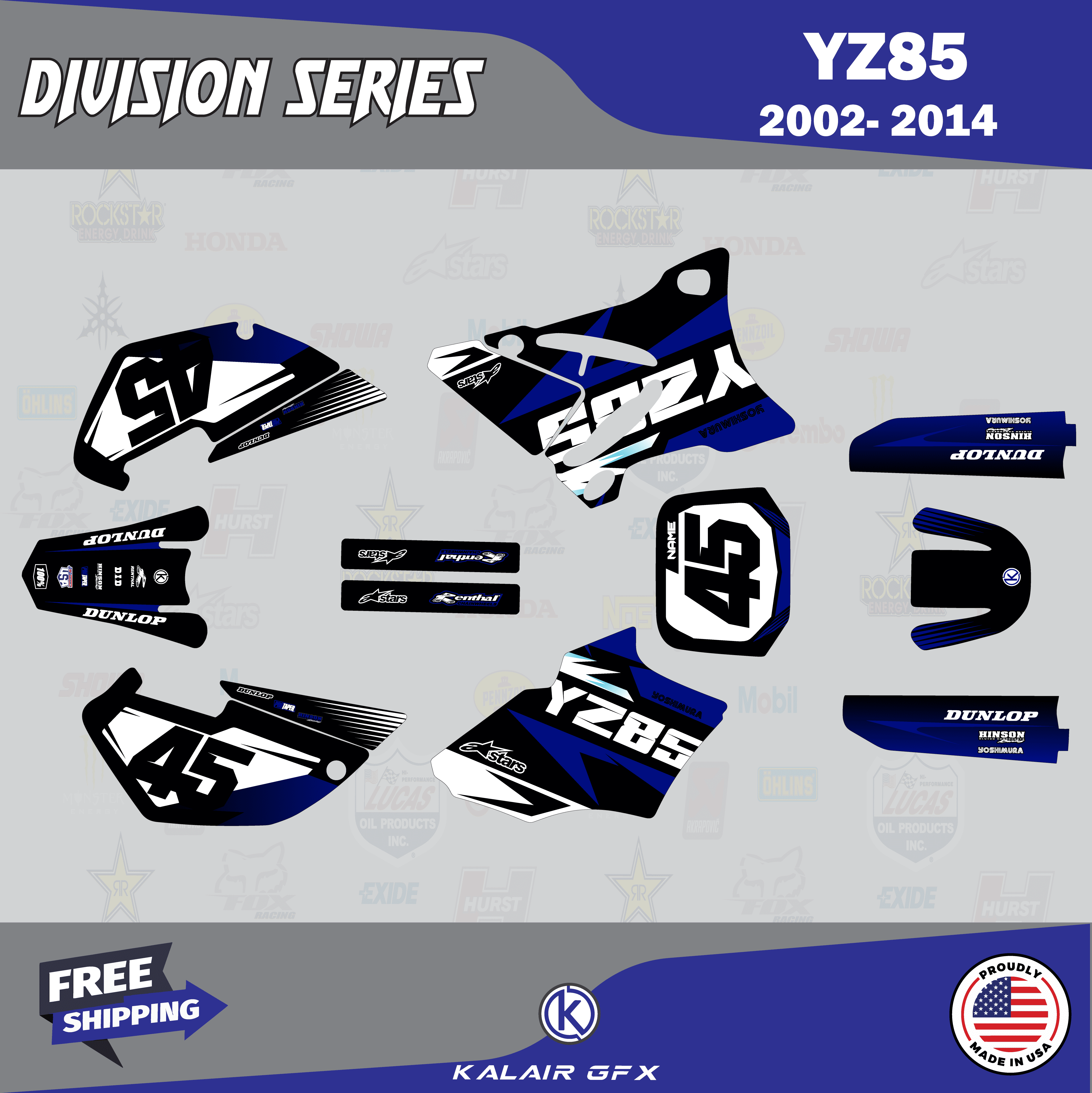Kalair GFX Graphics Kit for Yamaha YZ85 (2002-2014) Division Series ...