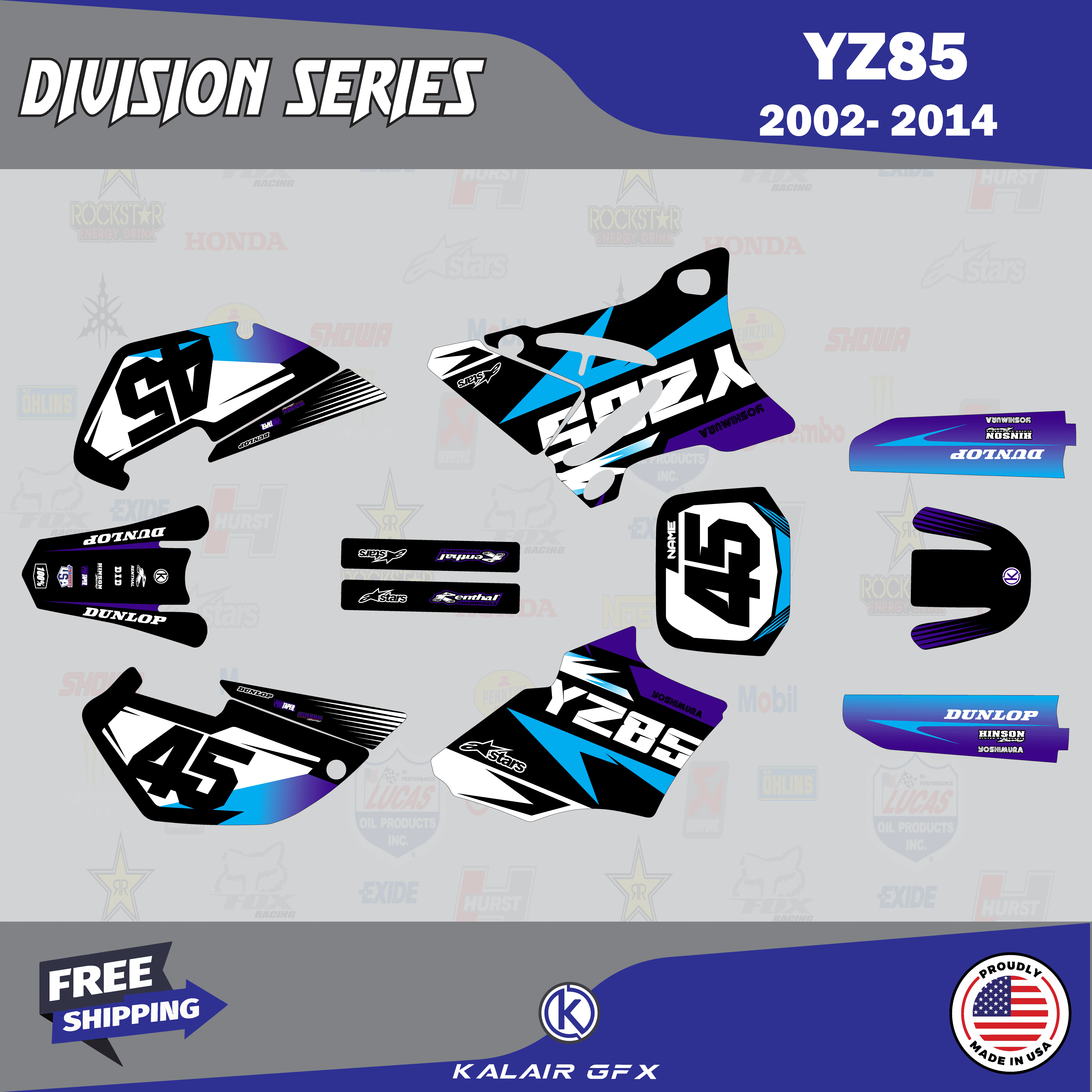 Kalair GFX Graphics Kit for Yamaha YZ85 (2002-2014) Division Series ...