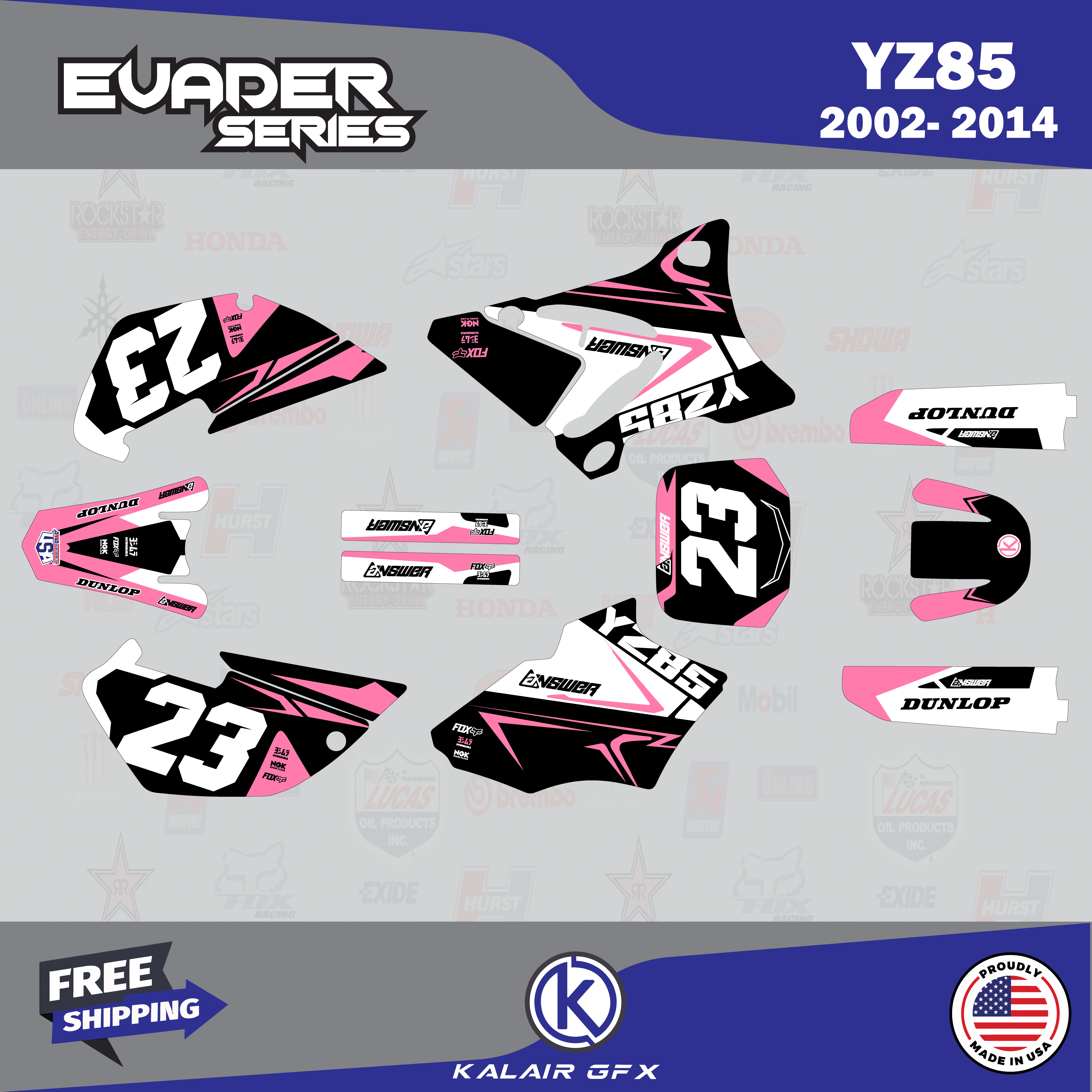 Kalair GFX Graphics Kit for Yamaha YZ85 (2002-2014) Evader Series ...