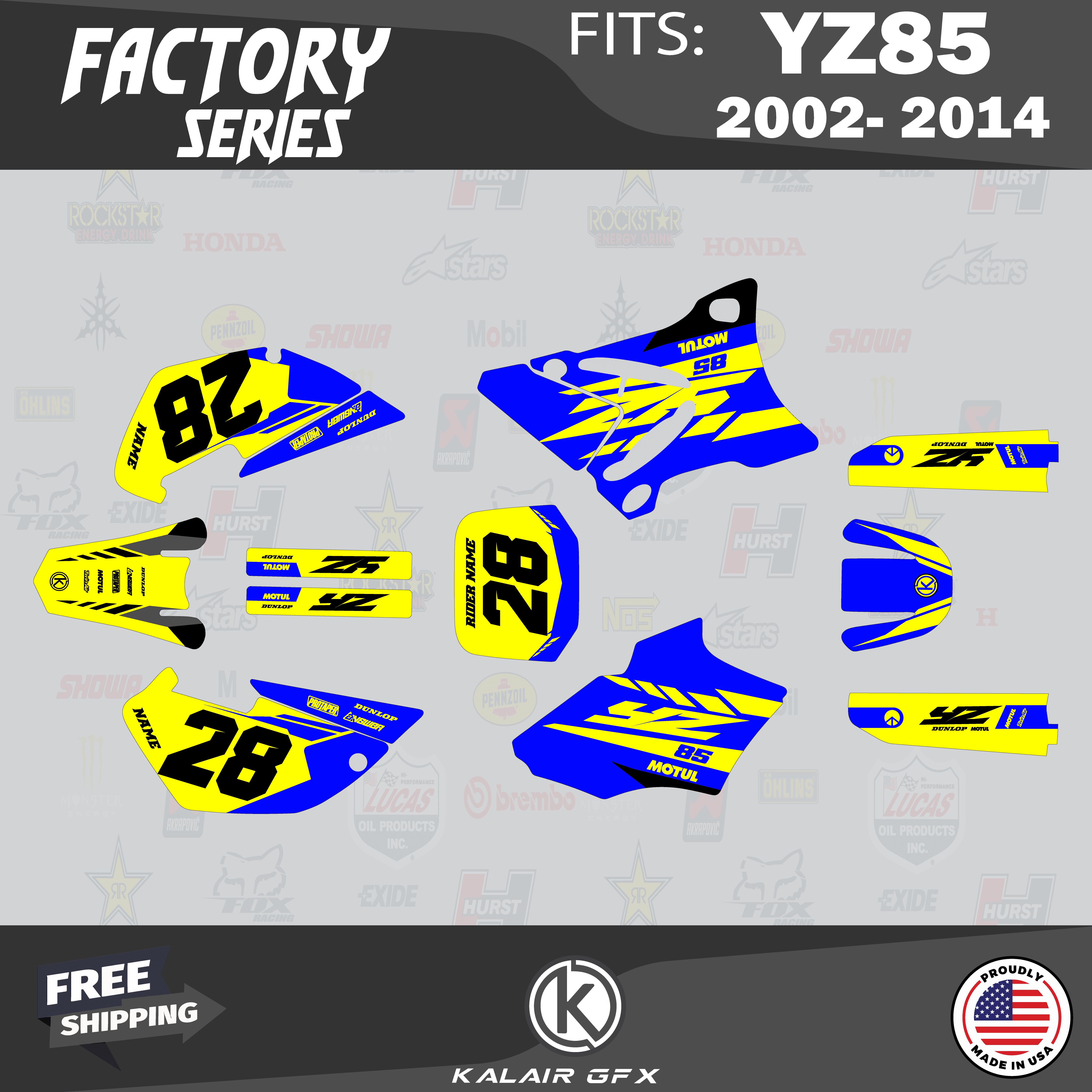 Kalair GFX Graphics Kit for Yamaha YZ85 (2002-2014) Factory Series - Walmart.com