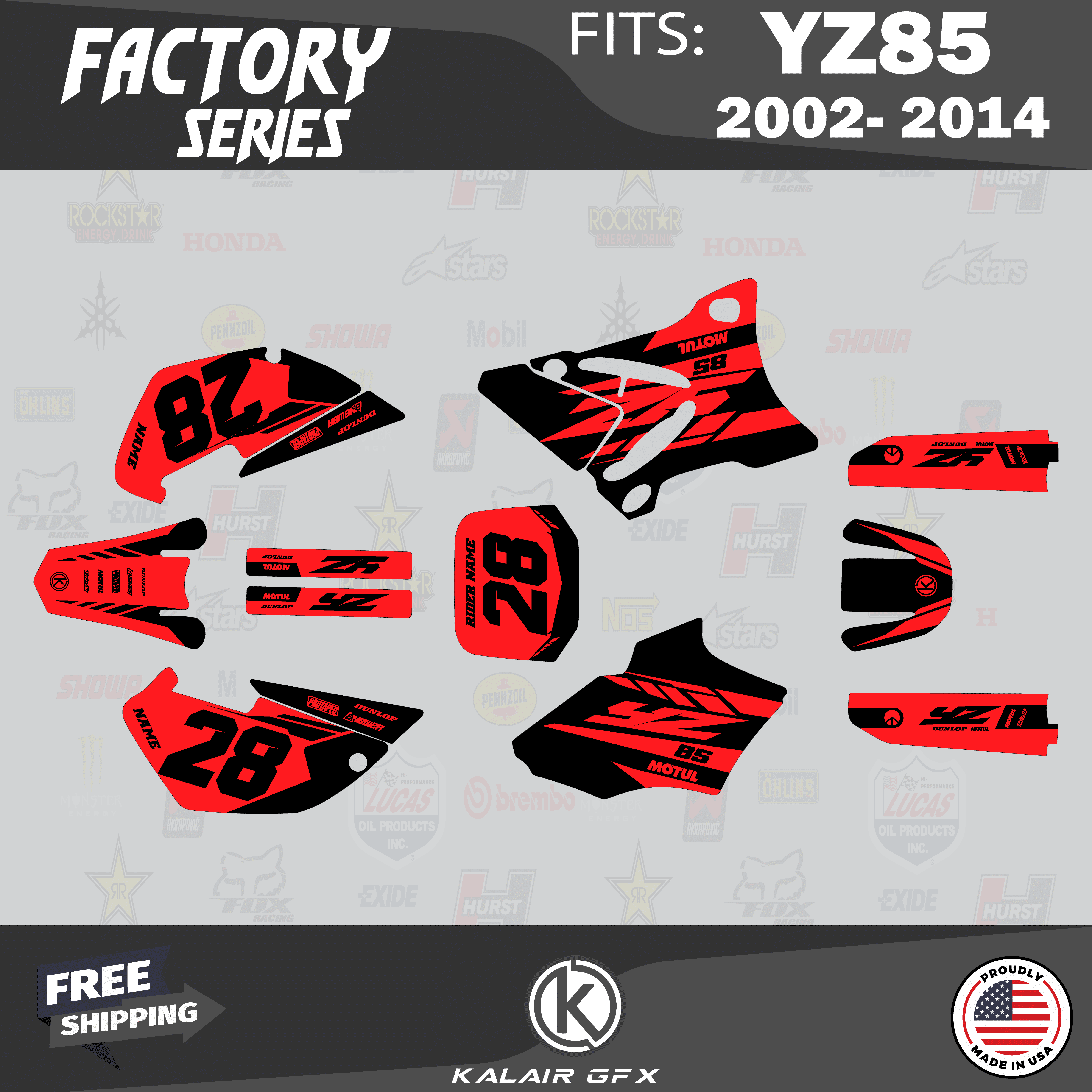 Kalair GFX Graphics Kit for Yamaha YZ85 (2002-2014) Factory Series ...