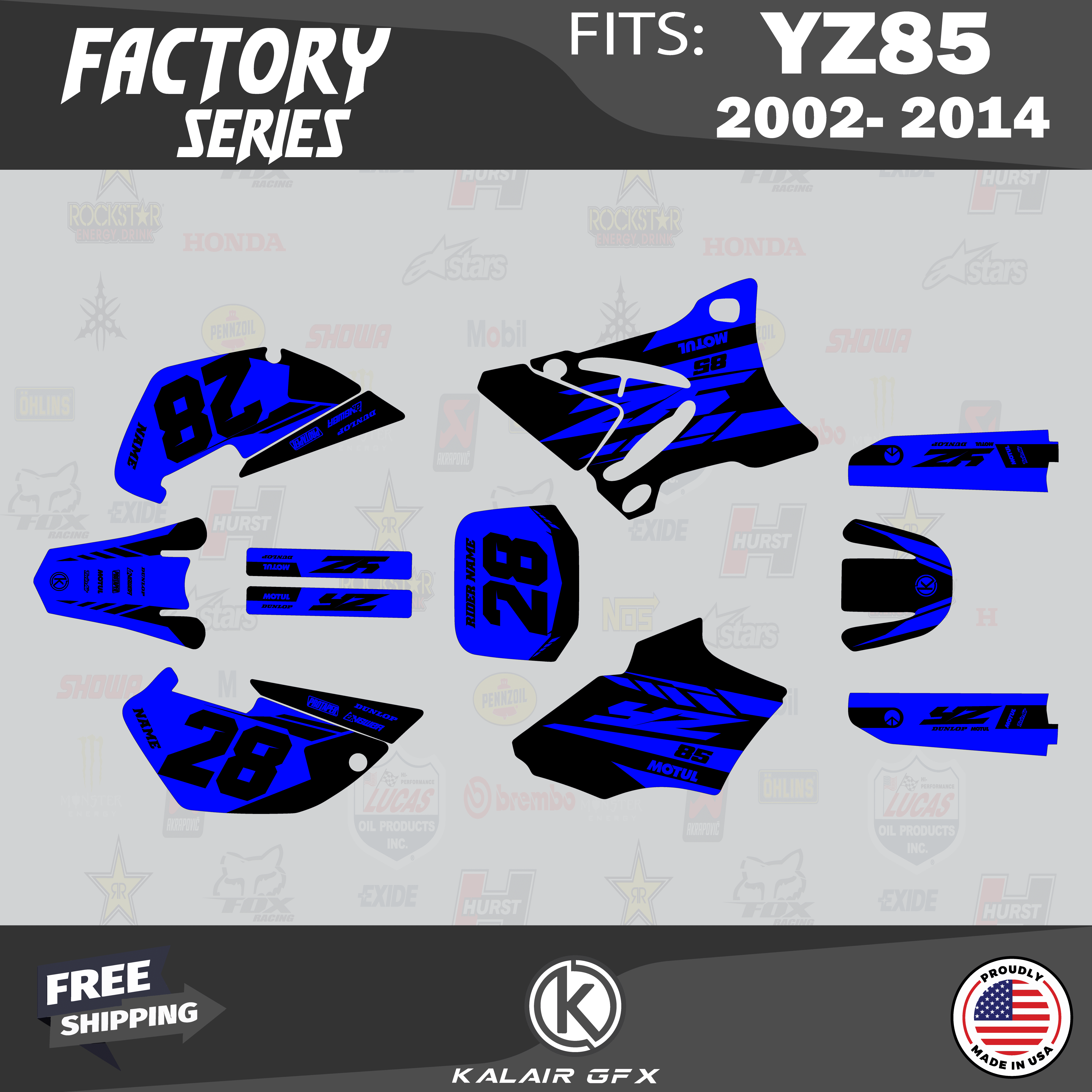 Kalair GFX Graphics Kit for Yamaha YZ85 (2002-2014) Factory Series ...