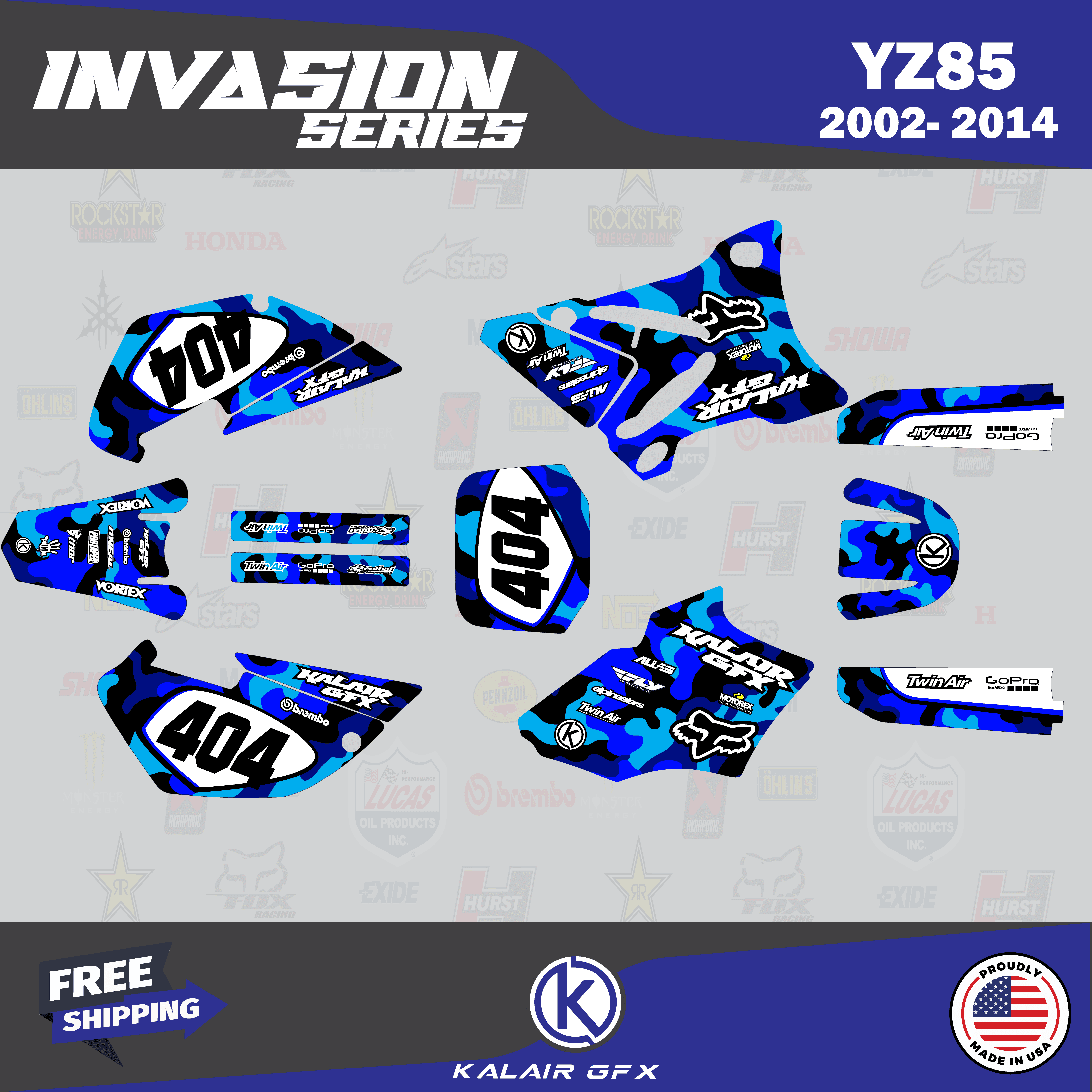 Kalair GFX Graphics Kit for Yamaha YZ85 (2002-2014) Invasion Series ...