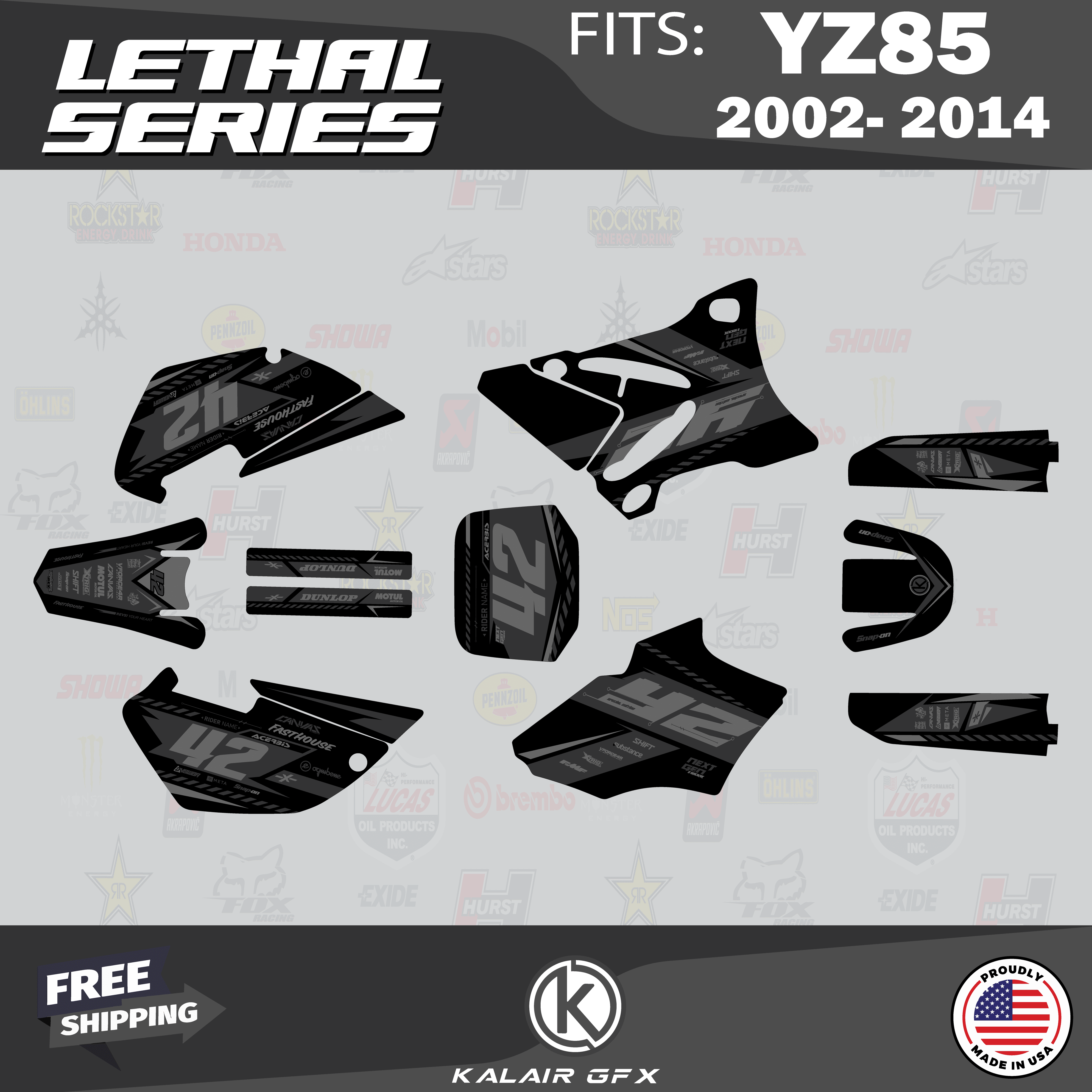 Kalair GFX Graphics Kit for Yamaha YZ85 (2002-2014) Lethal Series ...