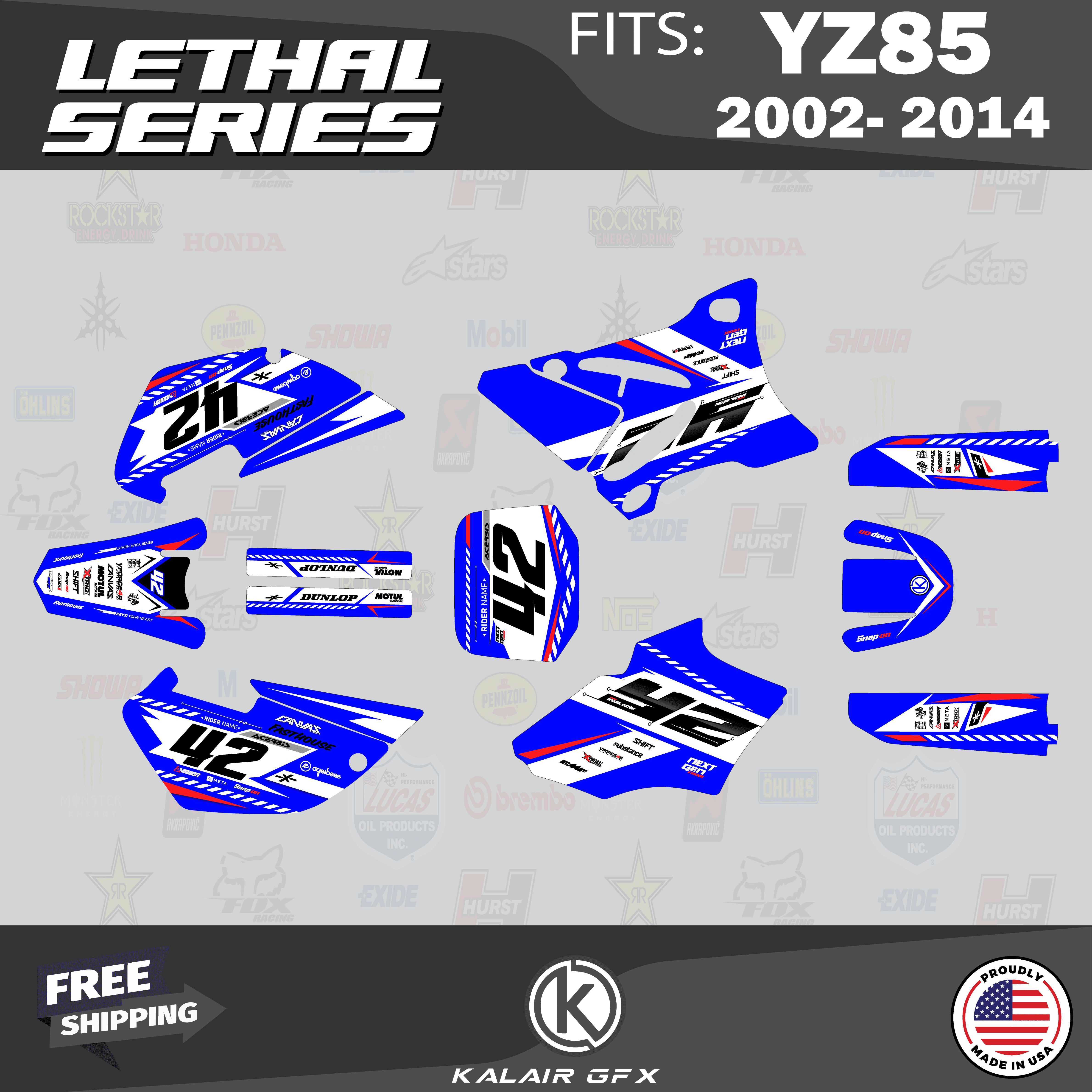 Kalair GFX Graphics Kit for Yamaha YZ85 (2002-2014) Lethal Series ...