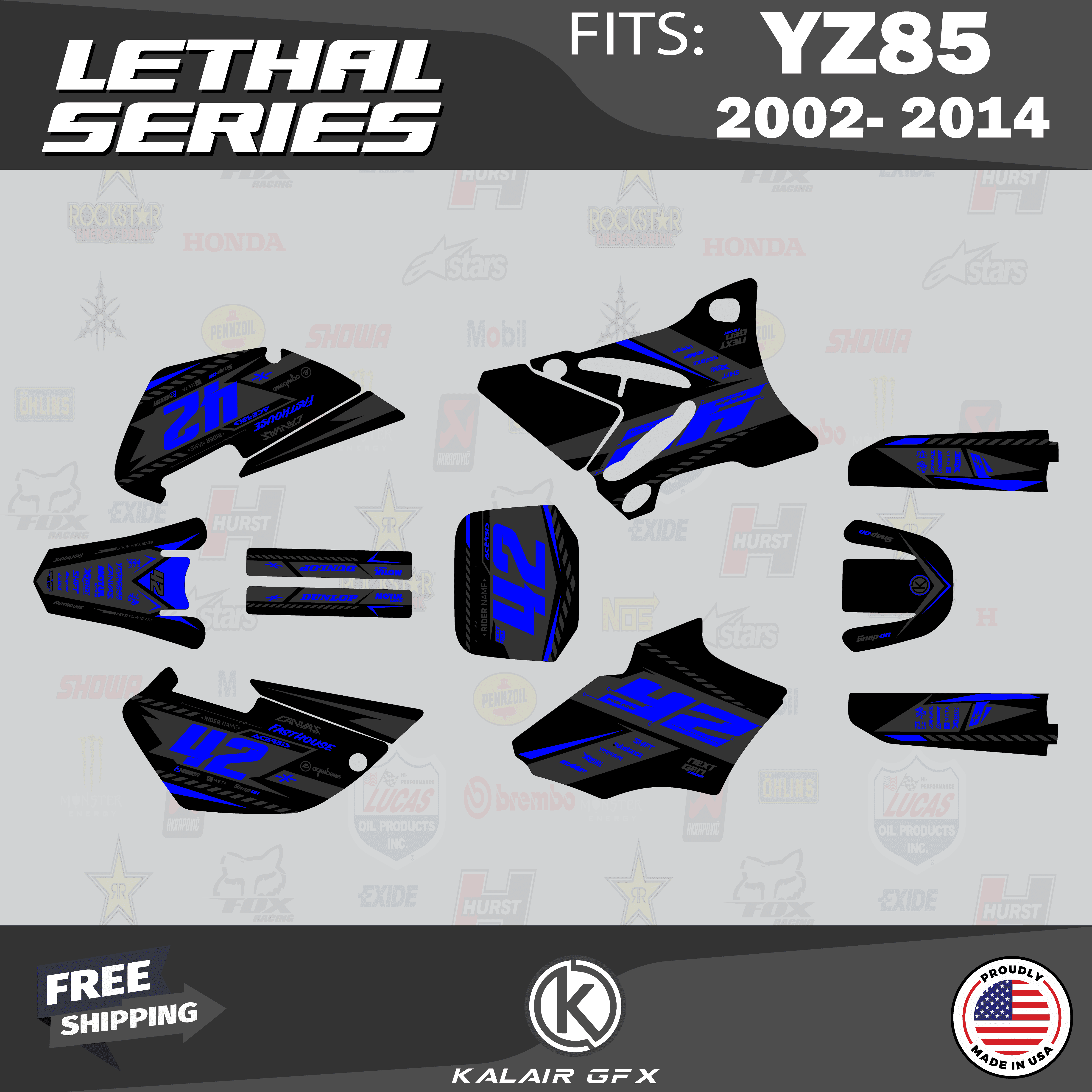 Kalair GFX Graphics Kit for Yamaha YZ85 (2002-2014) Lethal Series ...