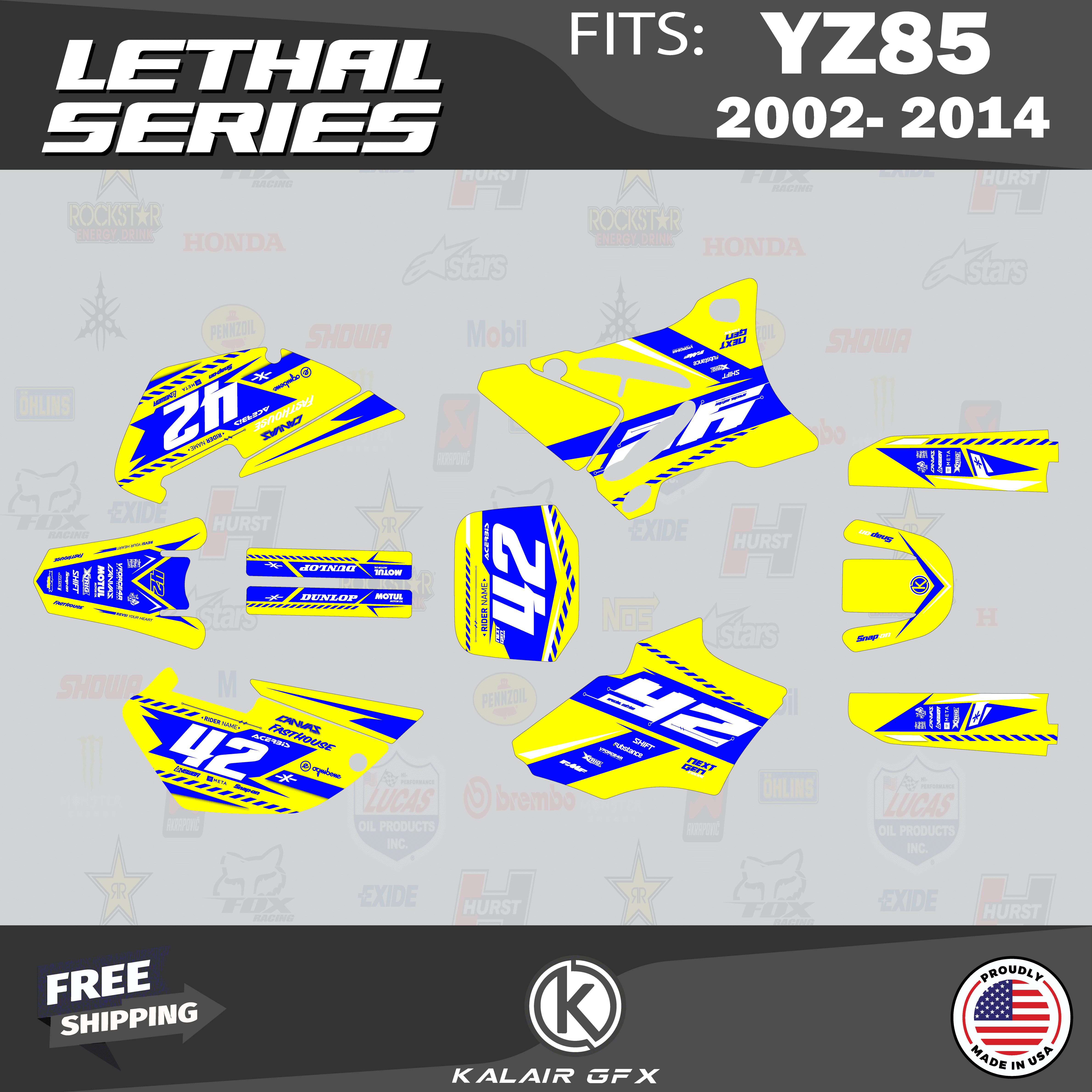 Kalair GFX Graphics Kit for Yamaha YZ85 (2002-2014) Lethal Series ...