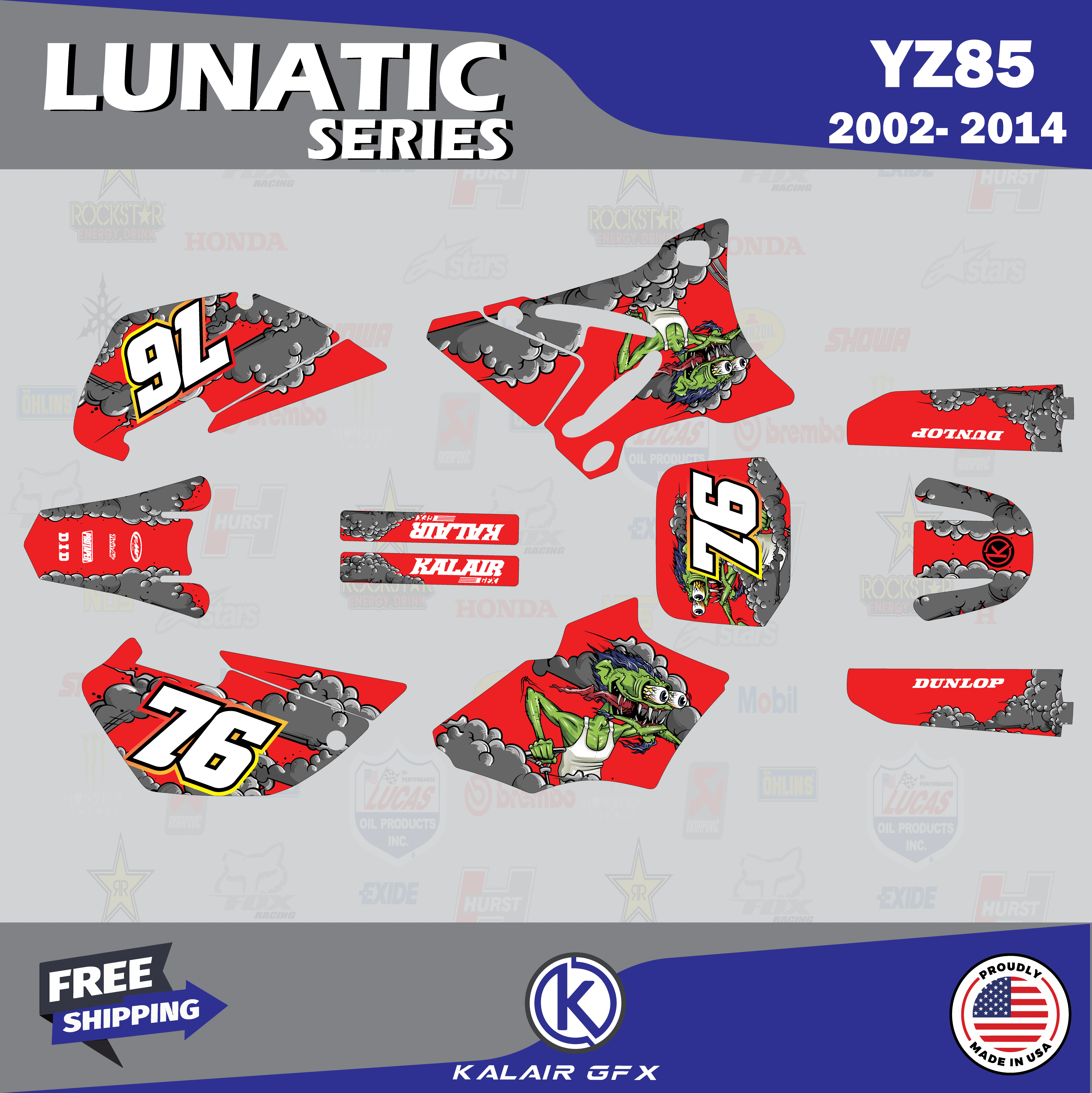 Kalair GFX Graphics Kit for Yamaha YZ85 (2002-2014) Lunatic Series ...