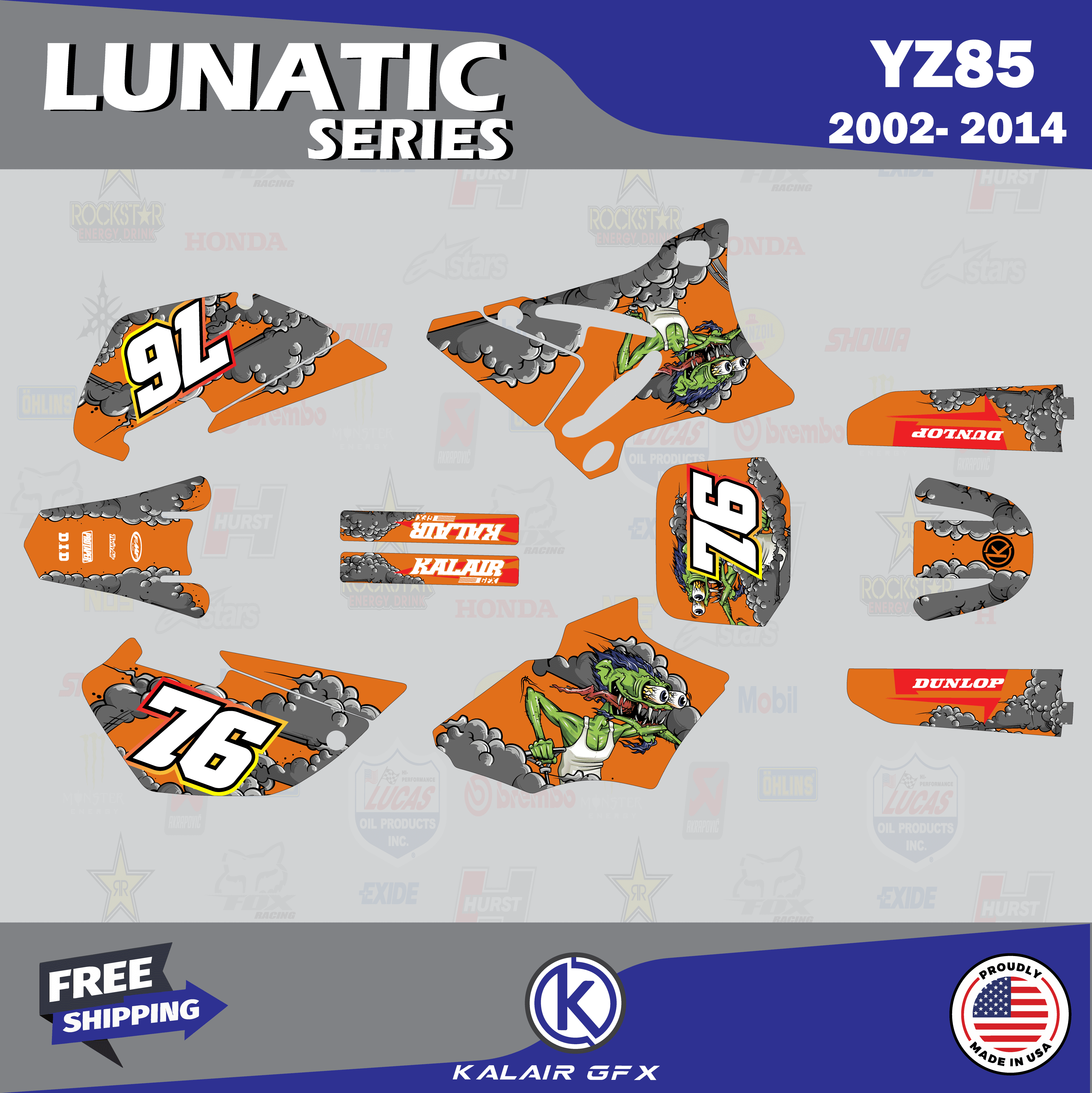 Kalair GFX Graphics Kit for Yamaha YZ85 (2002-2014) Lunatic Series ...