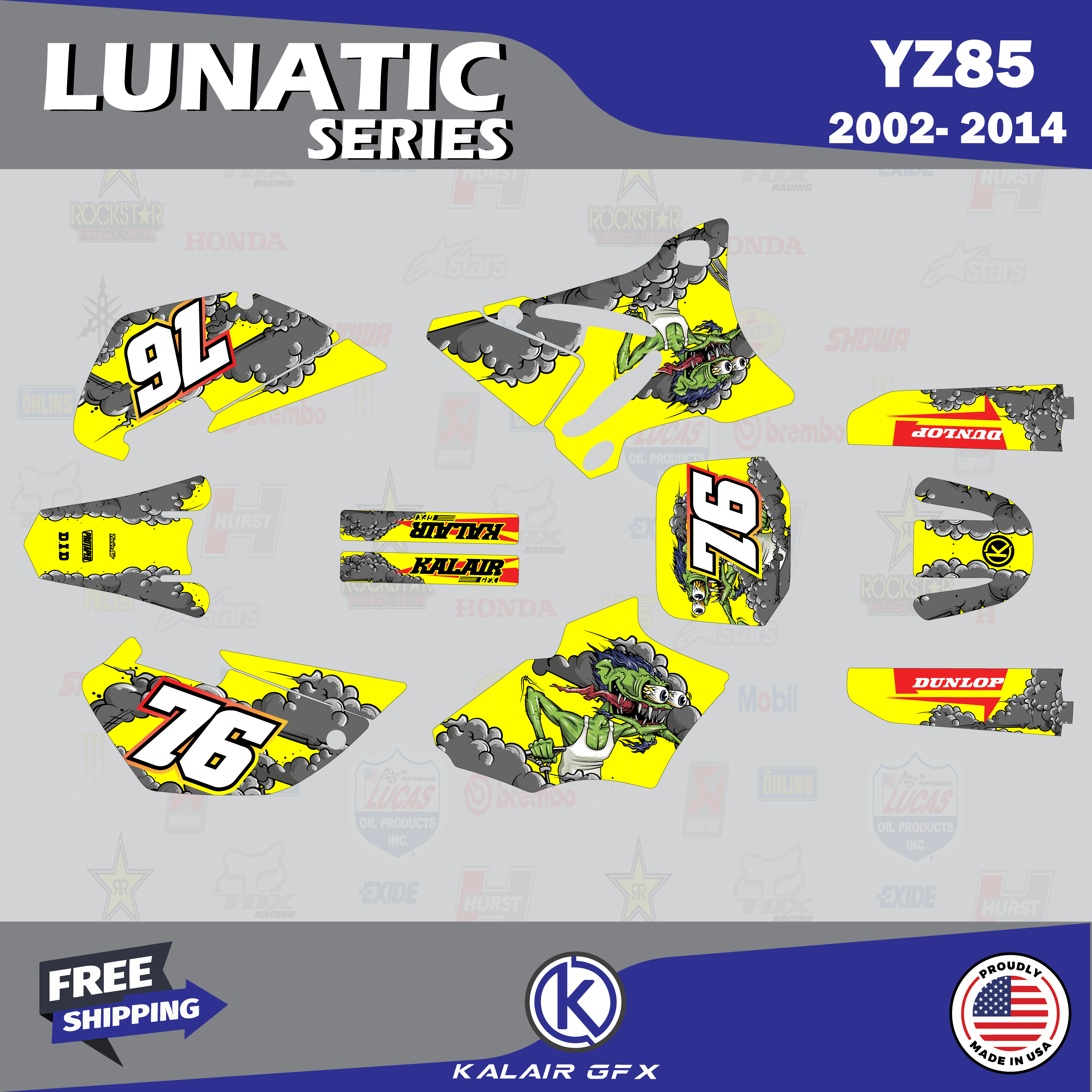 Kalair GFX Graphics Kit for Yamaha YZ85 (2002-2014) Lunatic Series ...