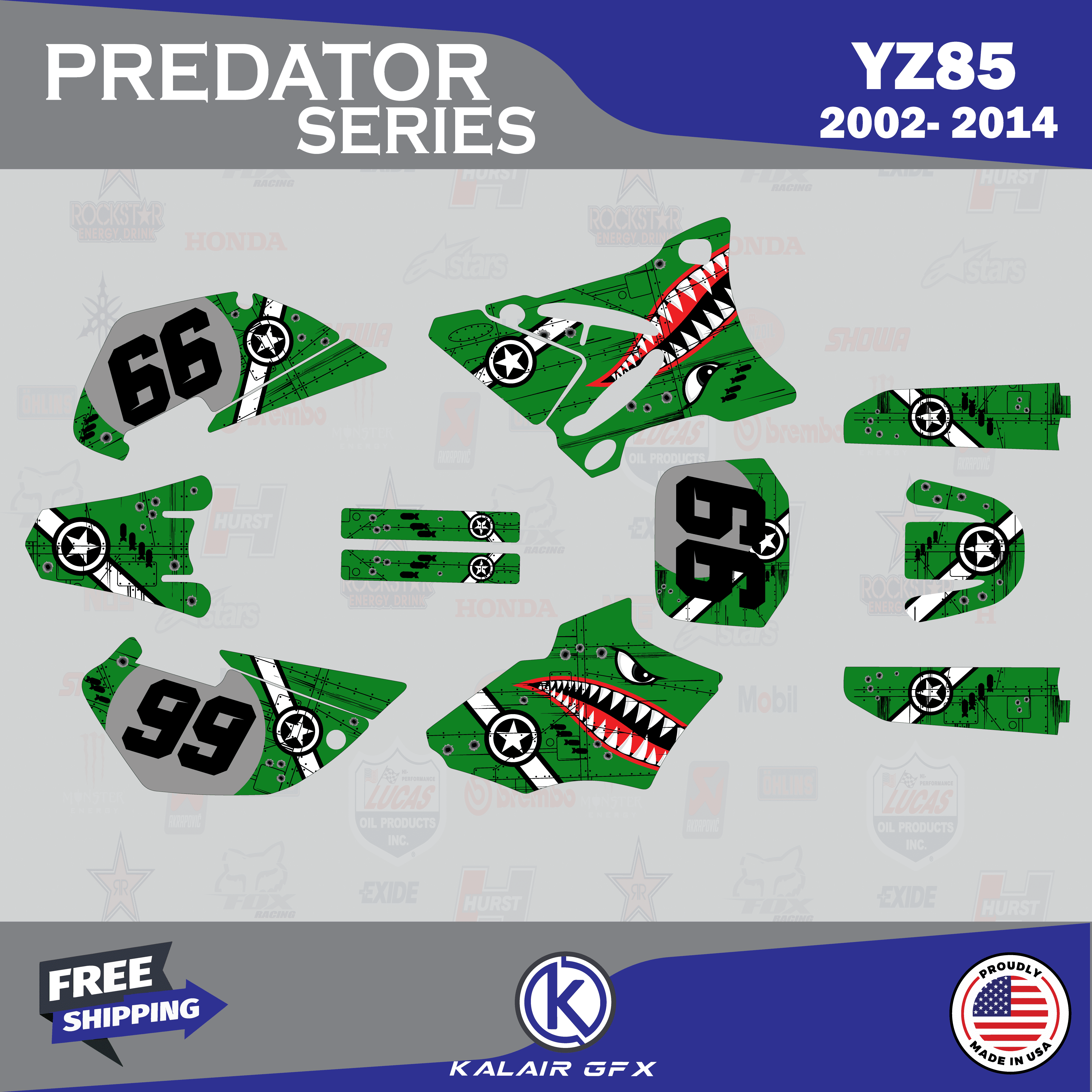 Kalair GFX Graphics Kit for Yamaha YZ85 (2002-2014) Predator Series ...