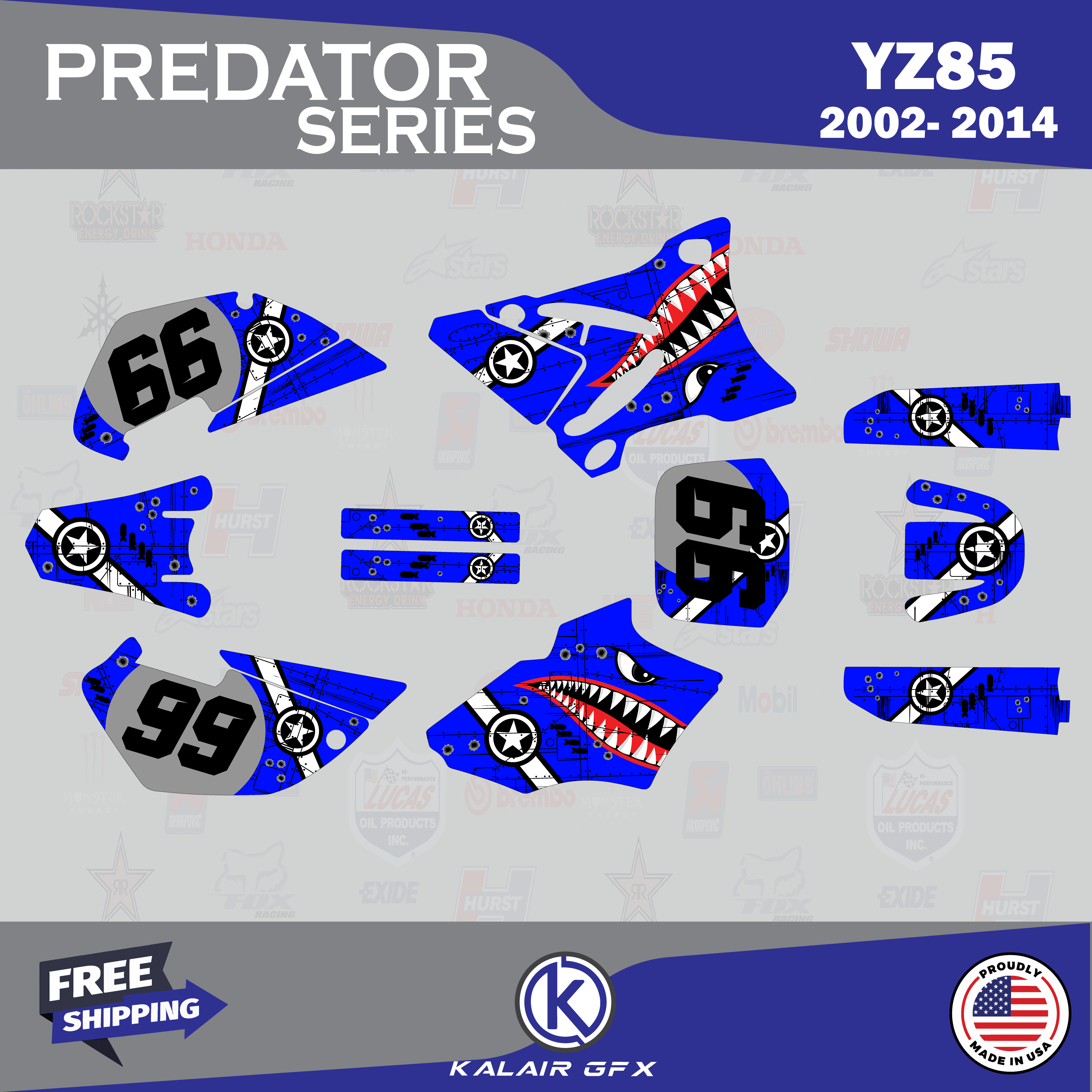 Kalair GFX Graphics Kit for Yamaha YZ85 (2002-2014) Predator Series ...