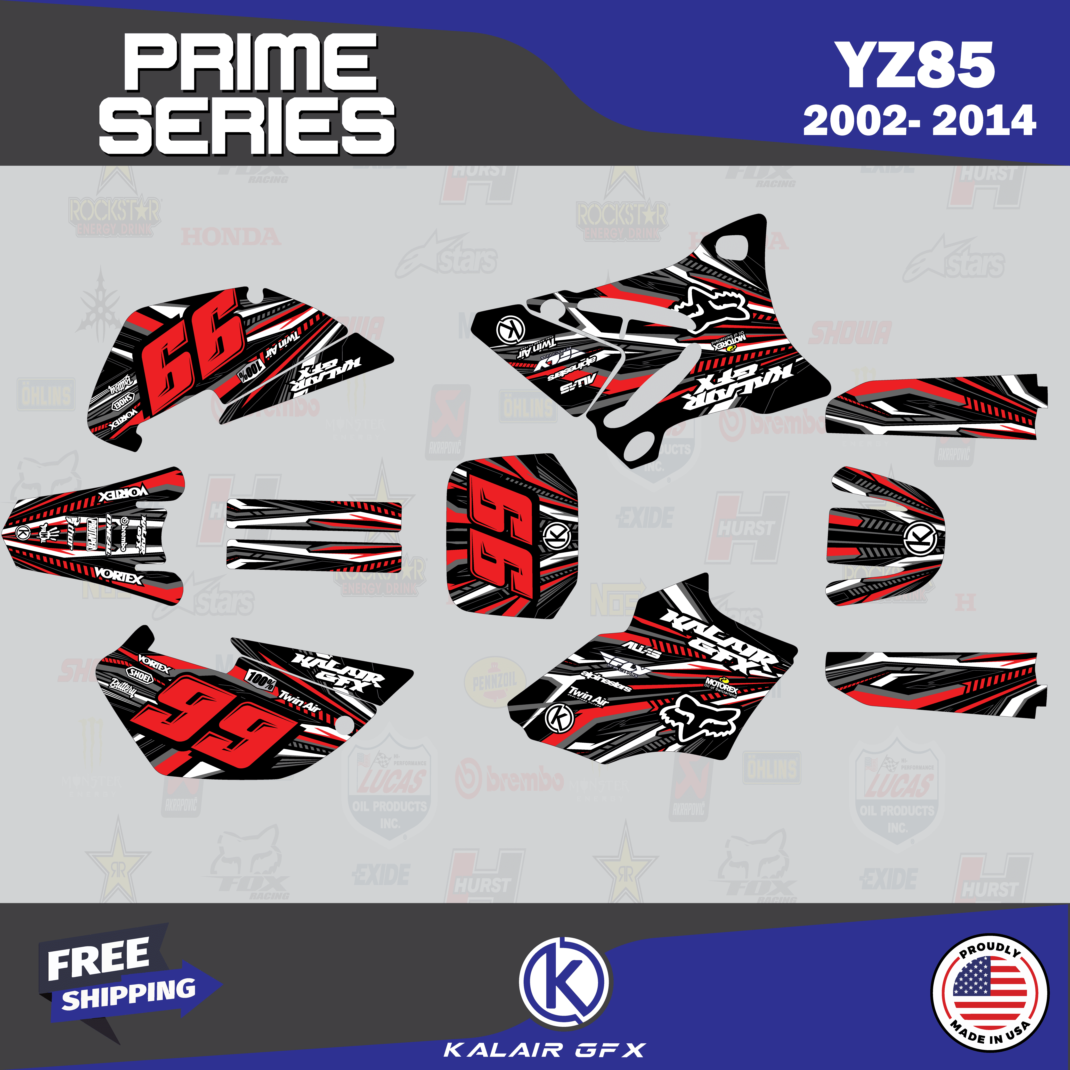 Kalair GFX Graphics Kit for Yamaha YZ85 (2002-2014) Prime Series ...