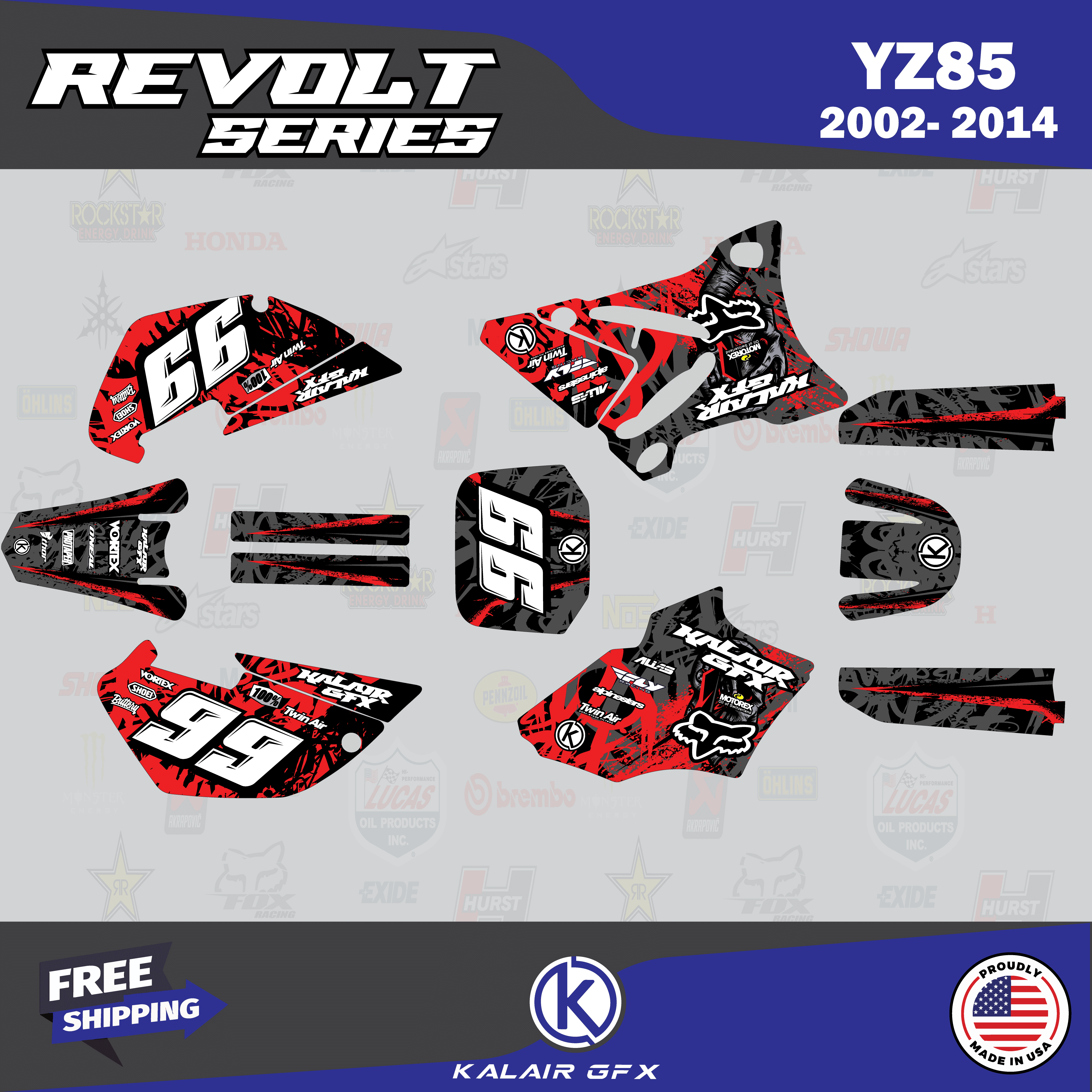 Kalair GFX Graphics Kit for Yamaha YZ85 (2002-2014) Revolt Series ...