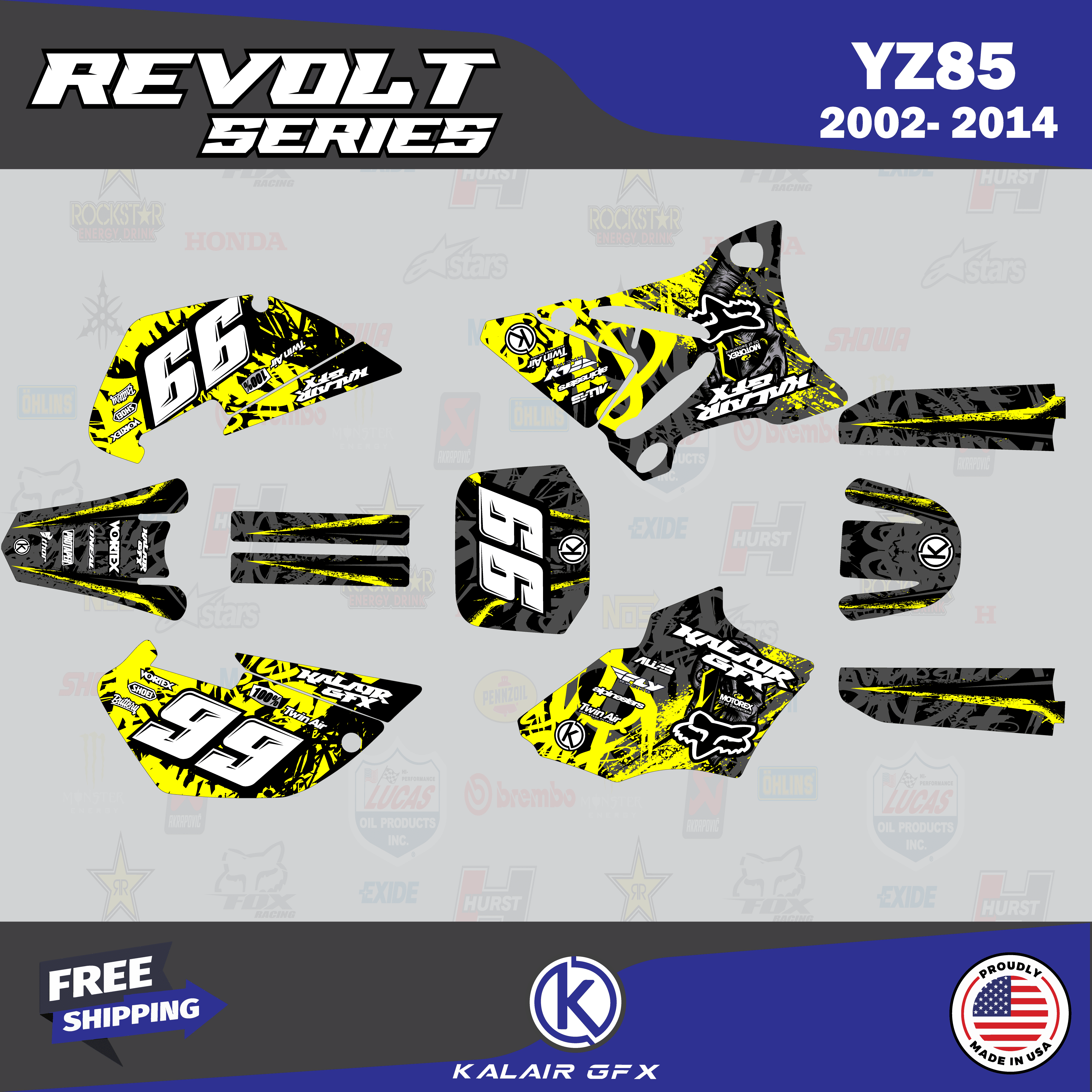 Kalair GFX Graphics Kit for Yamaha YZ85 (2002-2014) Revolt Series ...