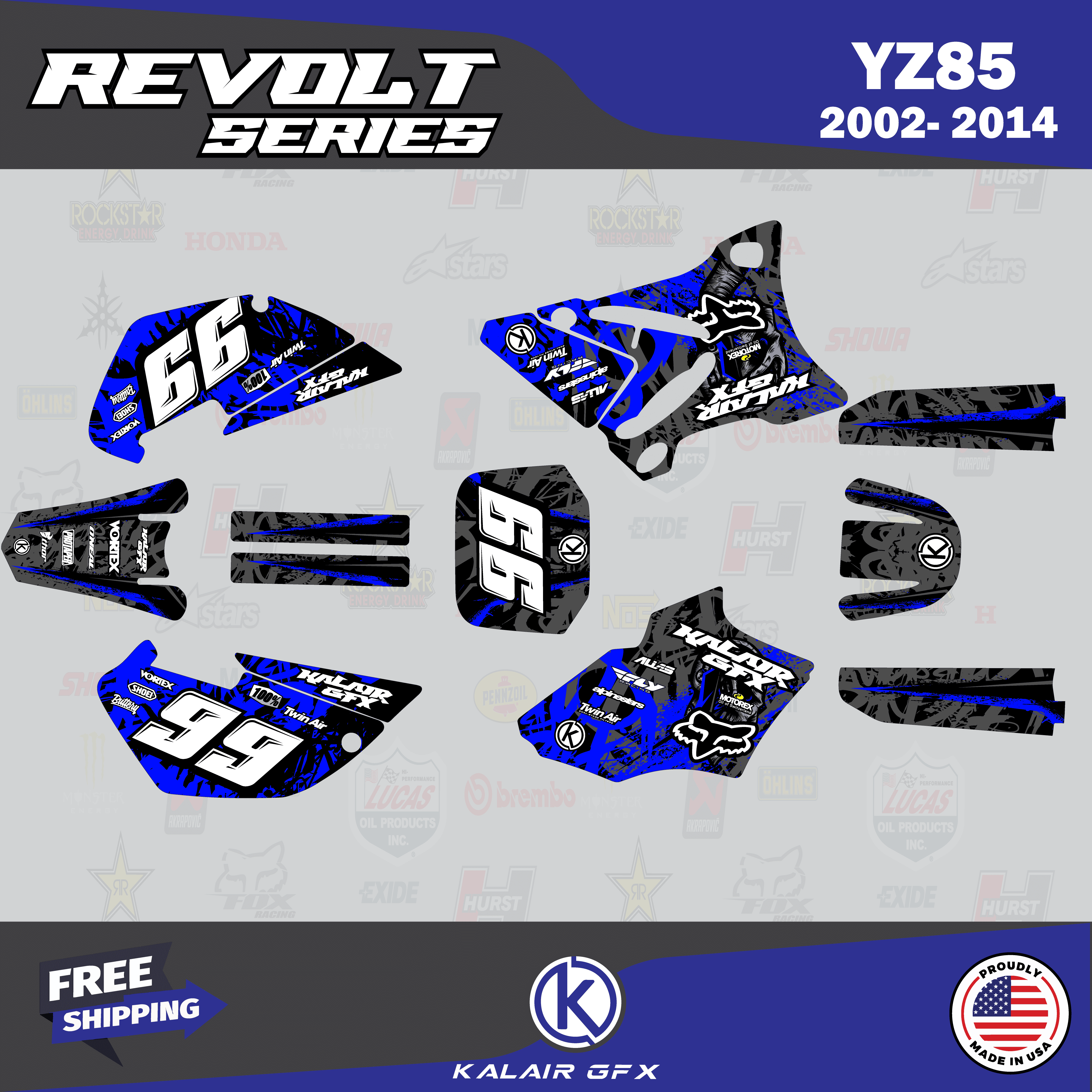 Kalair GFX Graphics Kit for Yamaha YZ85 (2002-2014) Revolt Series ...
