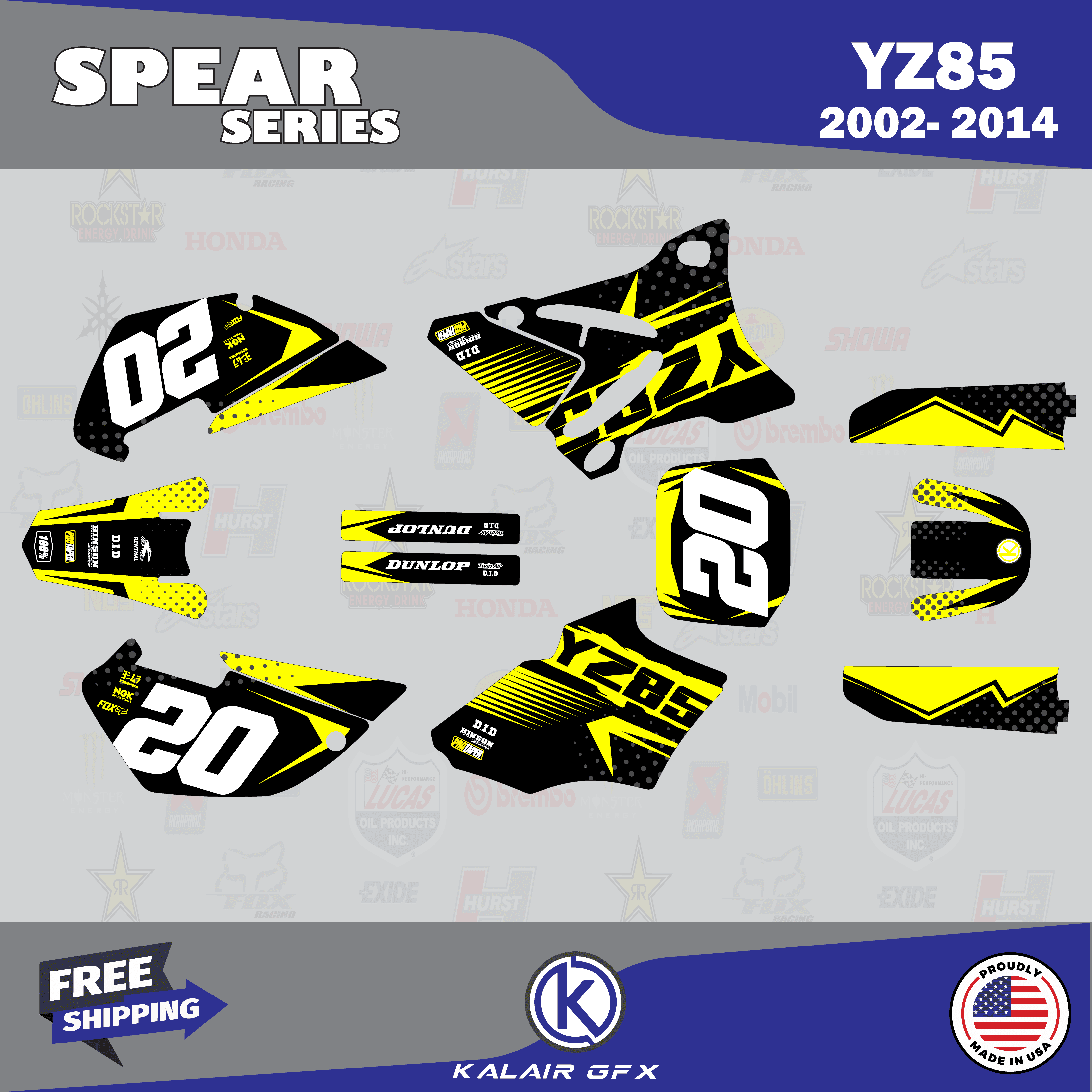Kalair GFX Graphics Kit for Yamaha YZ85 (2002-2014) Spear Series ...