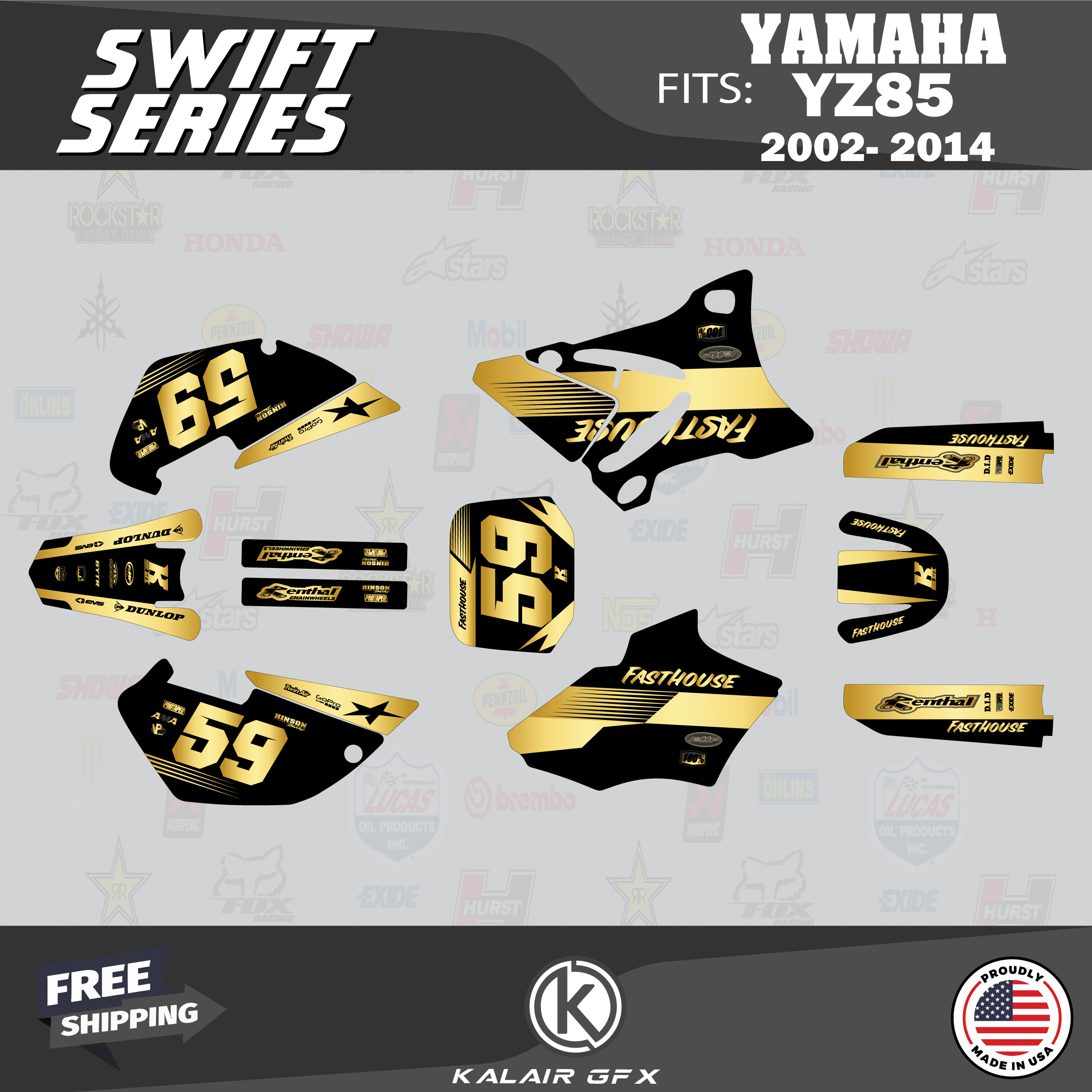 Kalair GFX Graphics Kit for Yamaha YZ85 (2002-2014) Swift Series ...