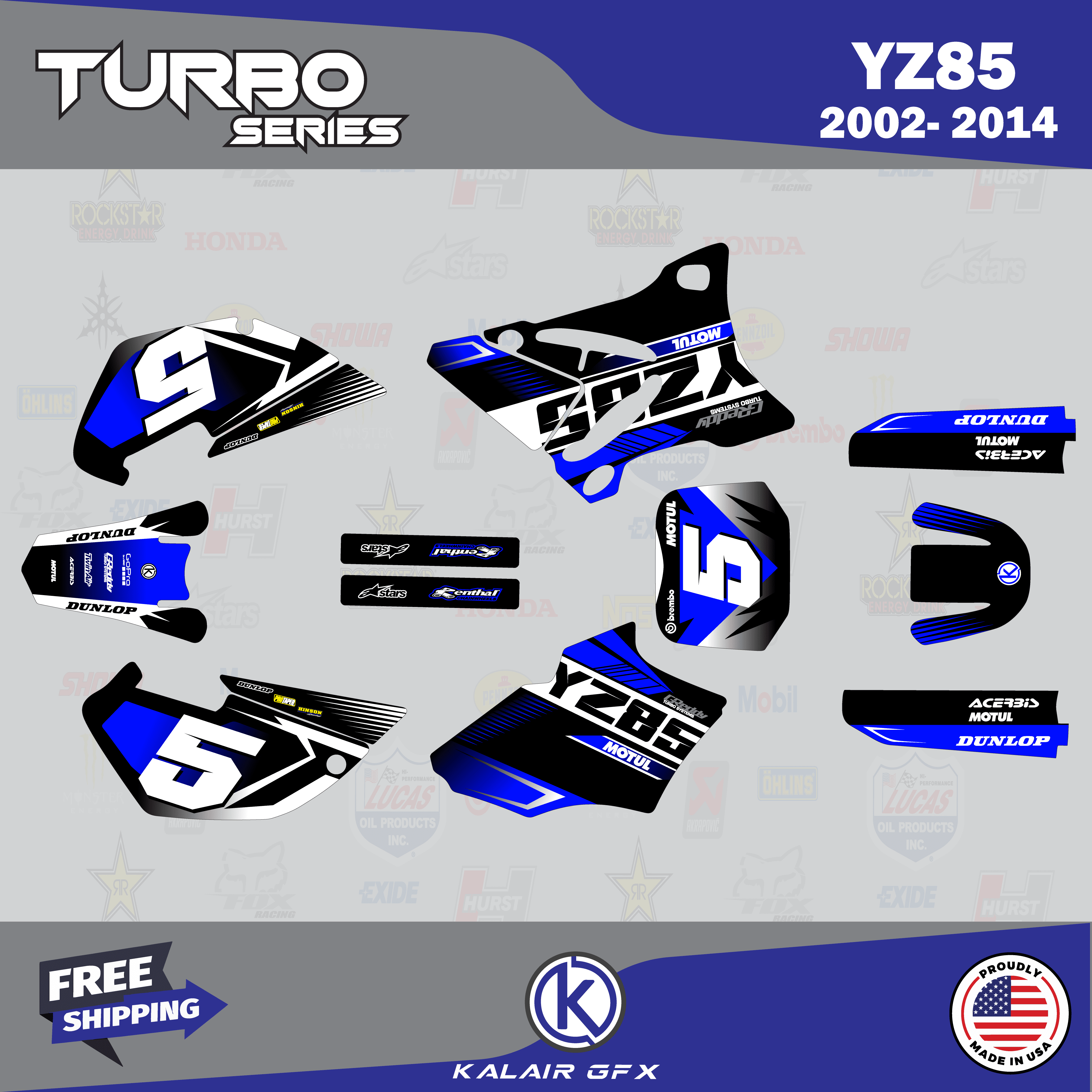 Kalair GFX Graphics Kit for Yamaha YZ85 (2002-2014) Turbo Series ...