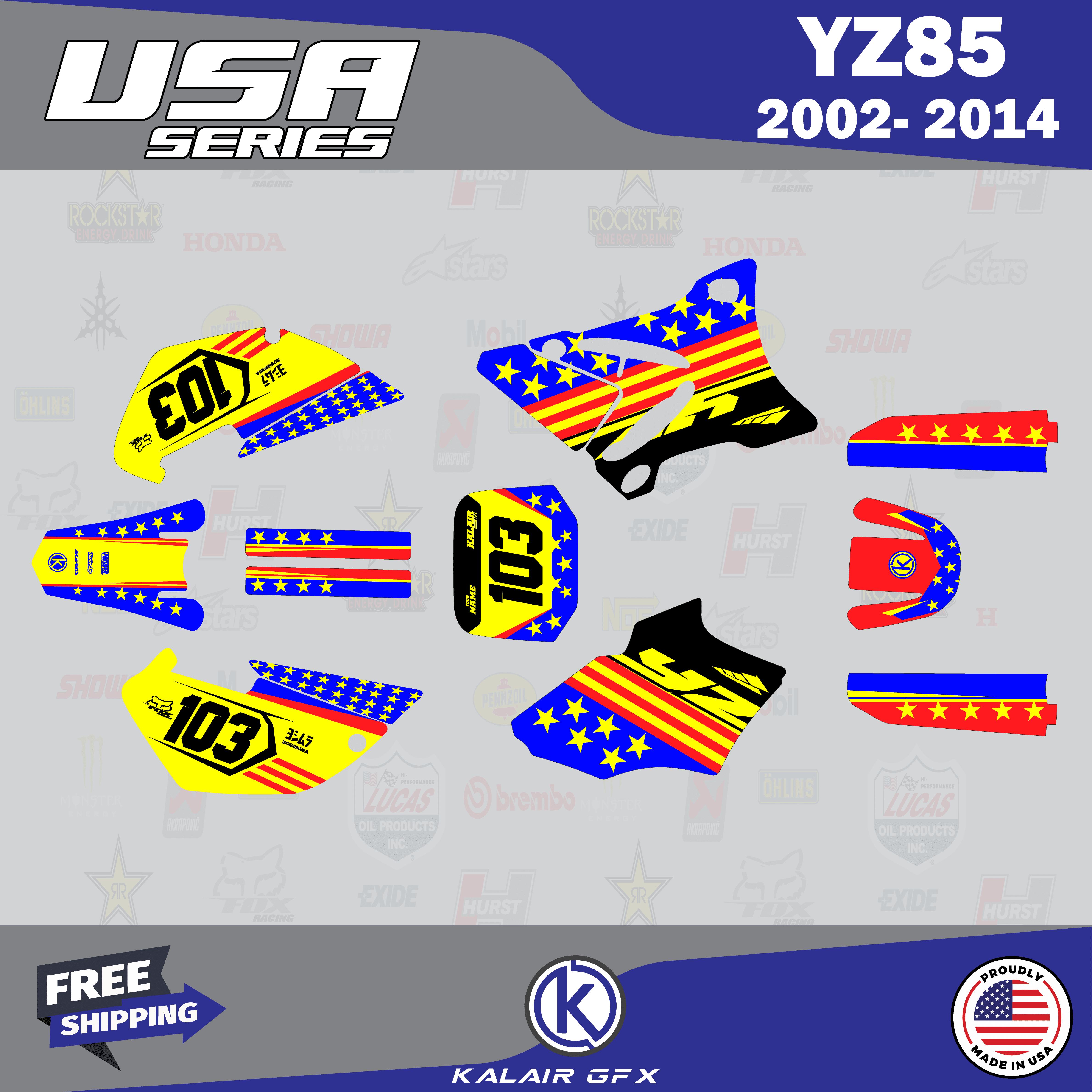 Kalair GFX Graphics Kit for Yamaha YZ85 (2002-2014) Usa Series ...