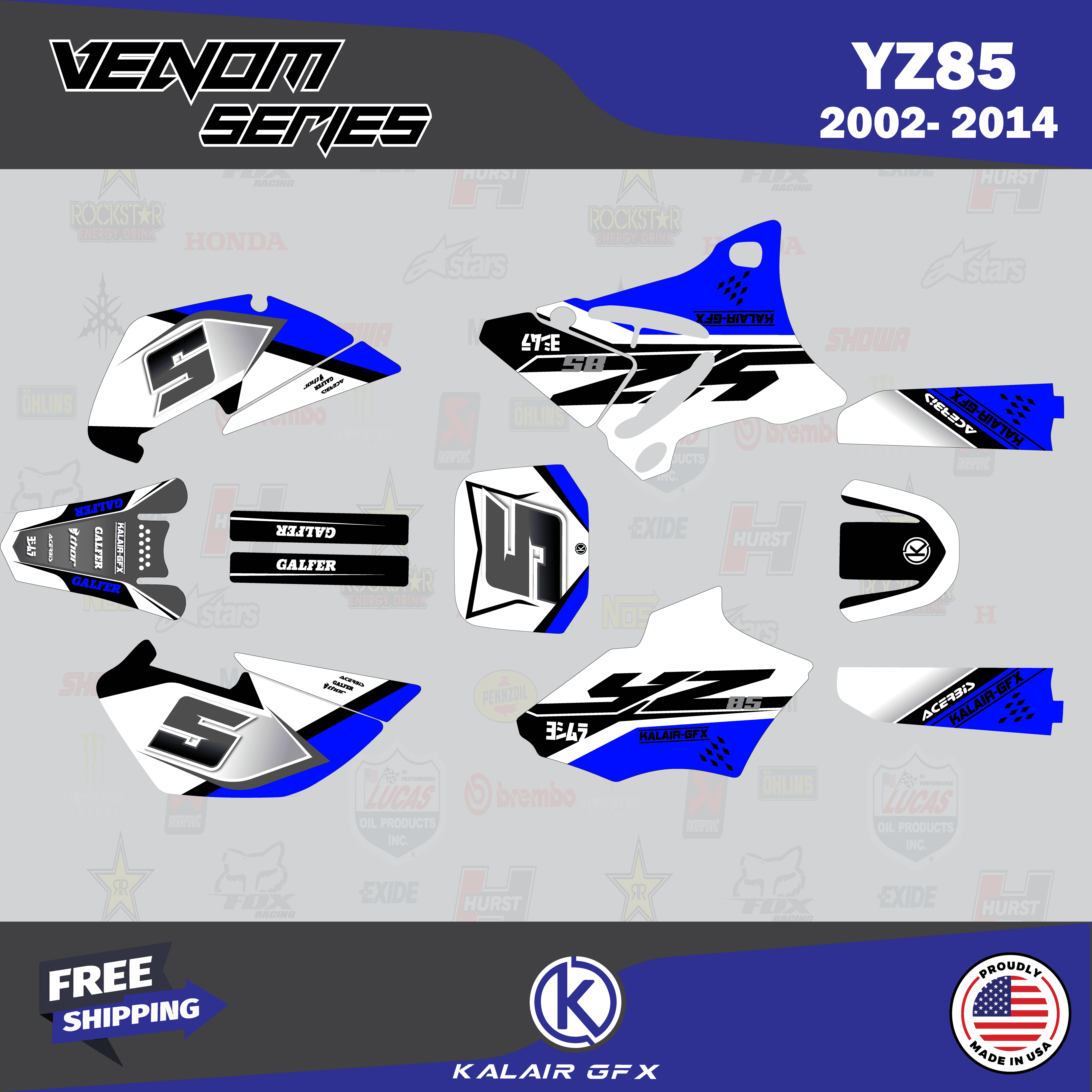 Kalair GFX Graphics Kit for Yamaha YZ85 (2002-2014) Venom Series ...