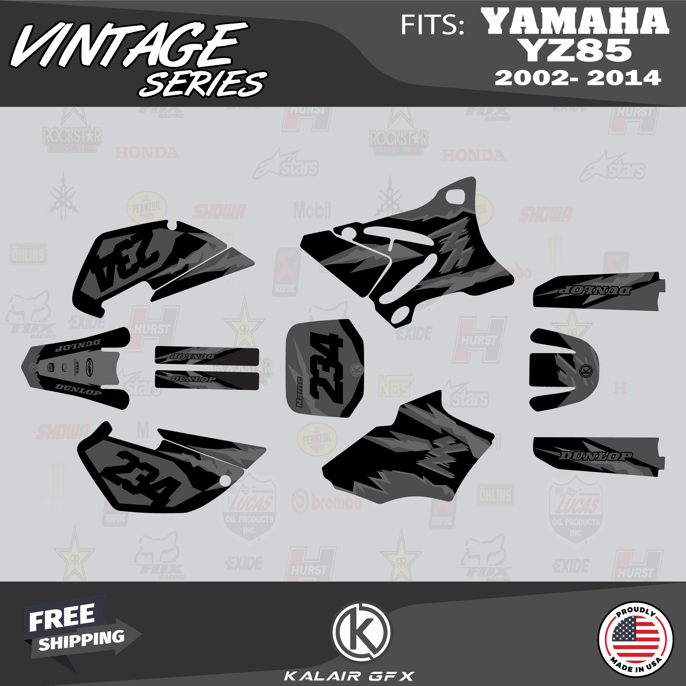 Kalair GFX Graphics Kit for Yamaha YZ85 (2002-2014) Vintage Series ...