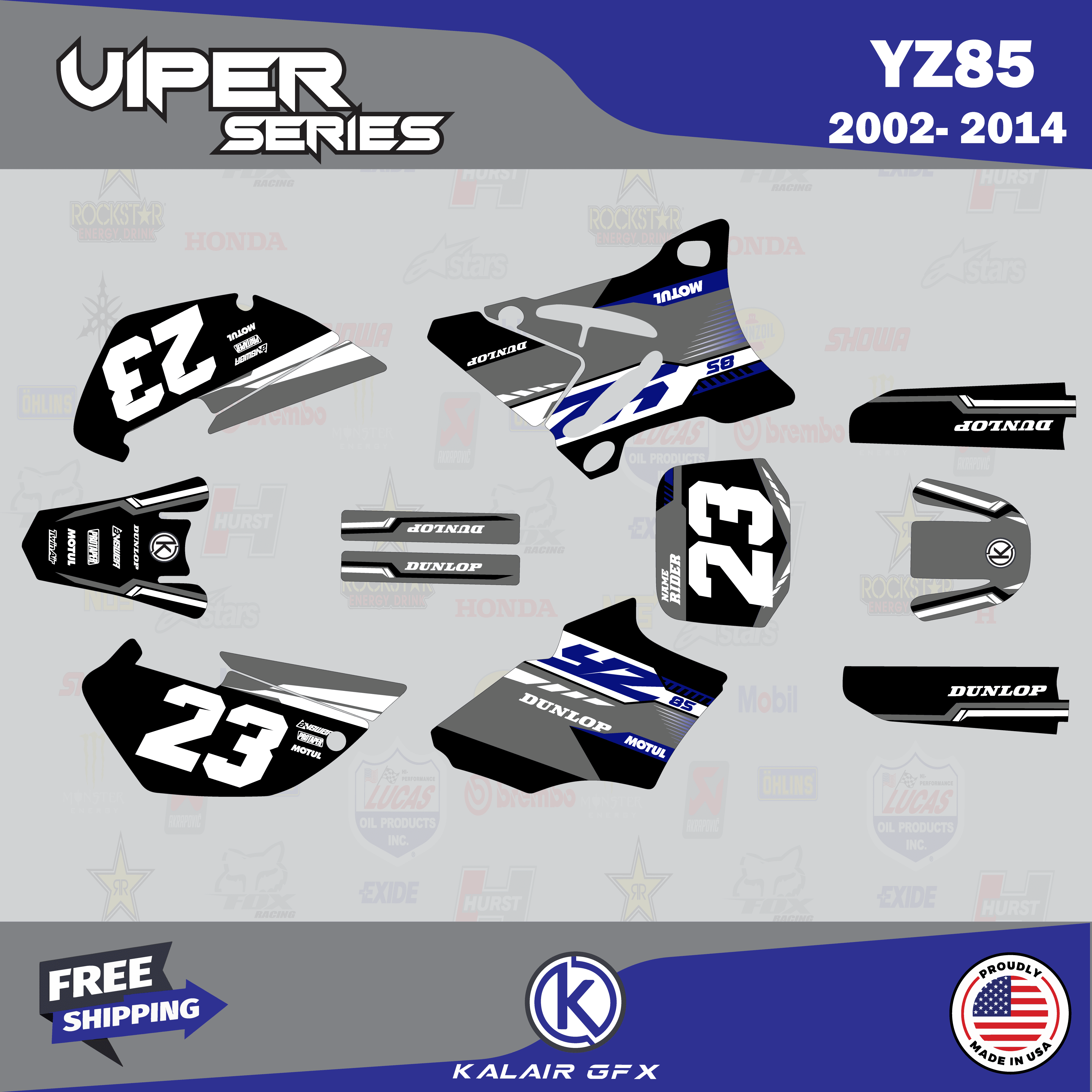 Kalair GFX Graphics Kit for Yamaha YZ85 (2002-2014) Viper Series ...