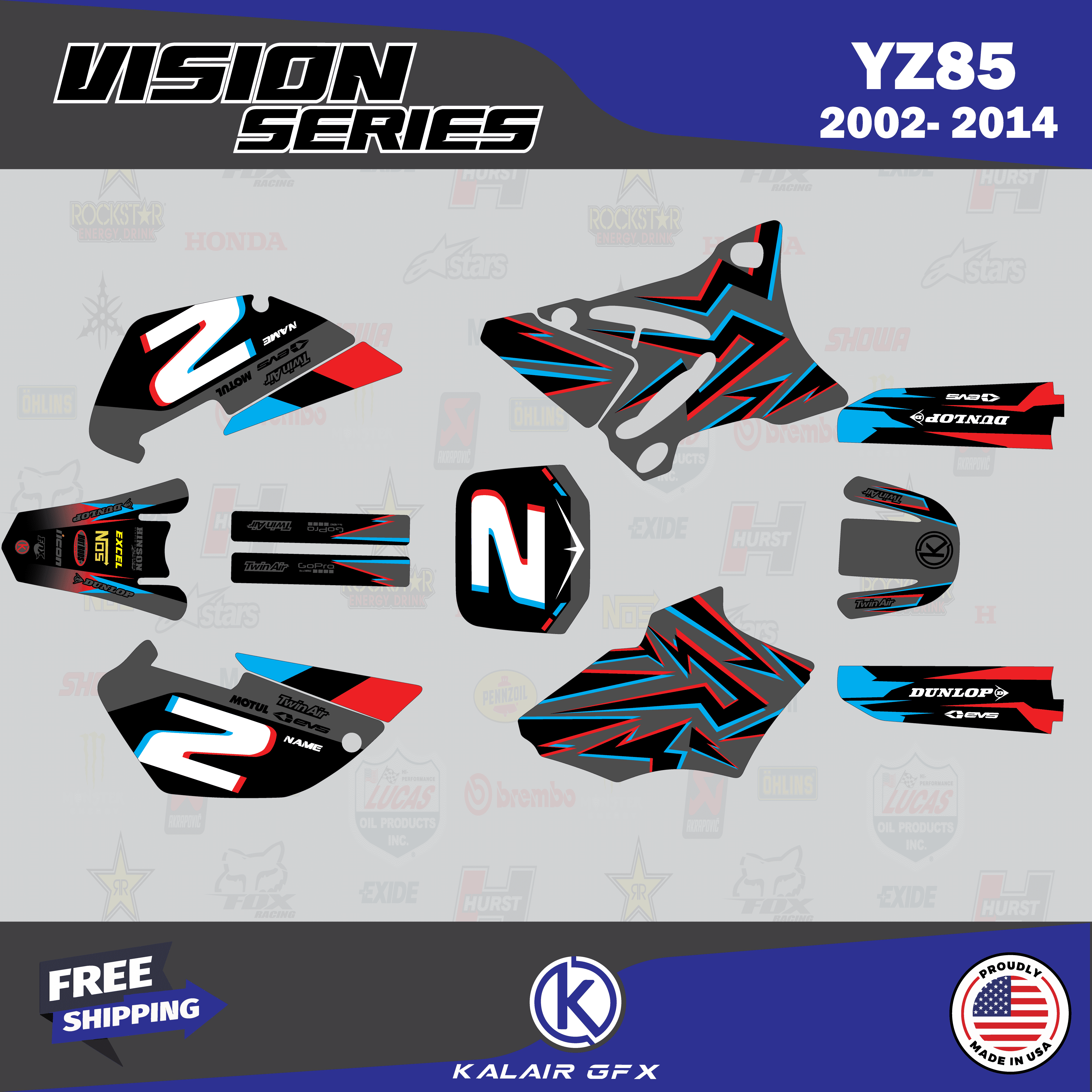 Kalair GFX Graphics Kit for Yamaha YZ85 (2002-2014) Vision Series ...