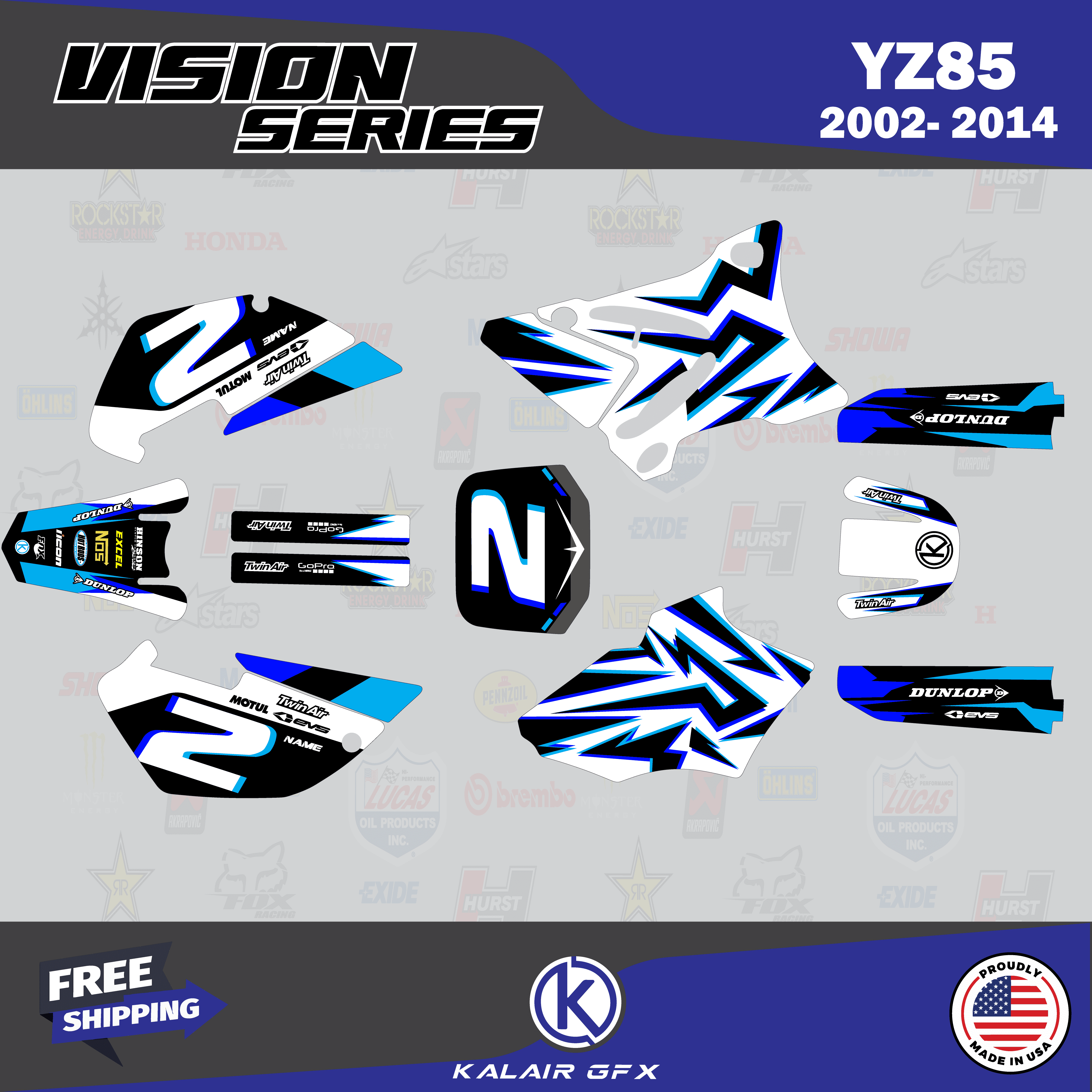 Kalair GFX Graphics Kit for Yamaha YZ85 (2002-2014) Vision Series ...