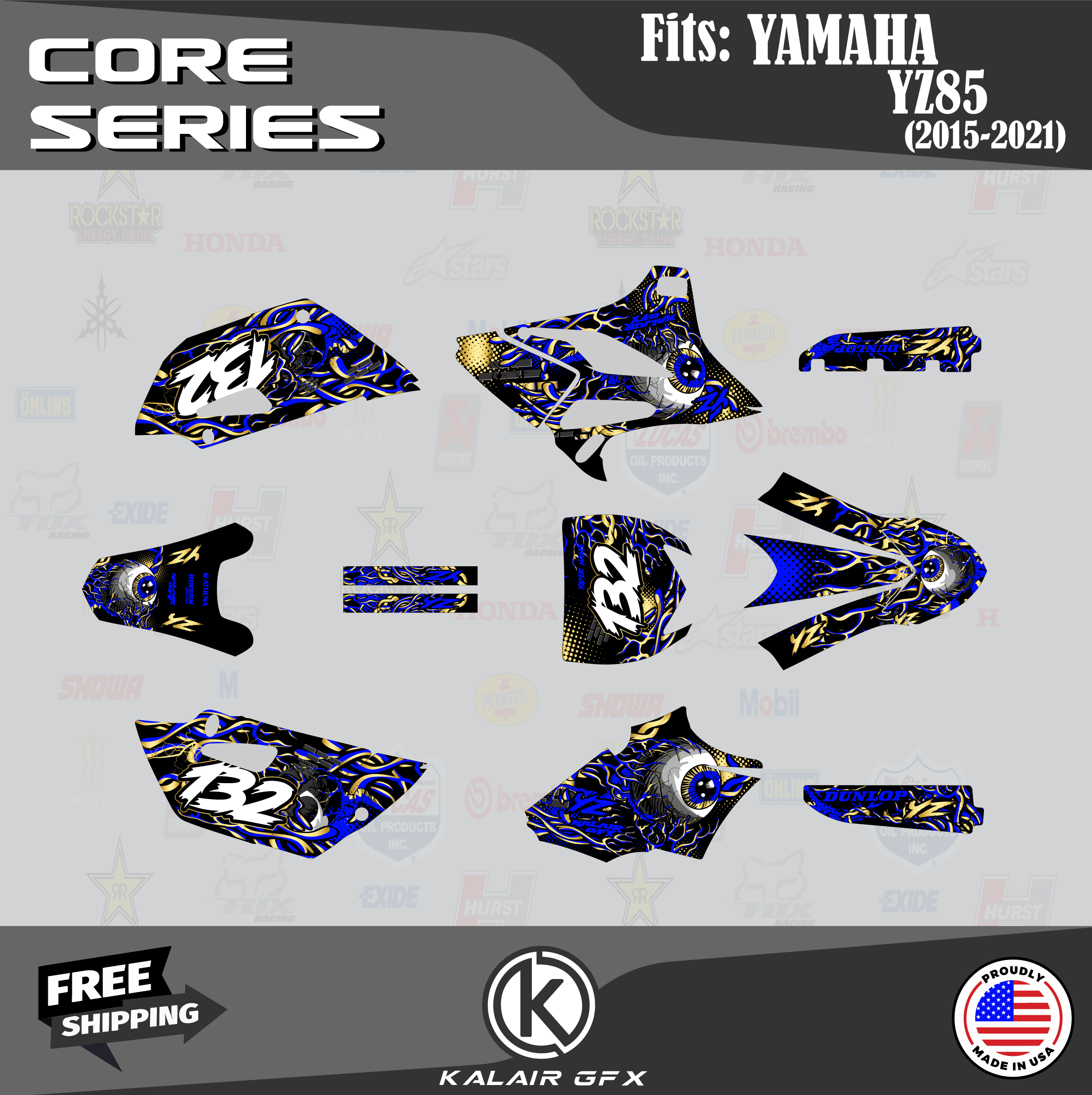 Kalair GFX Graphics Kit for Yamaha YZ85 (2015-2018) Core Series - Walmart.com