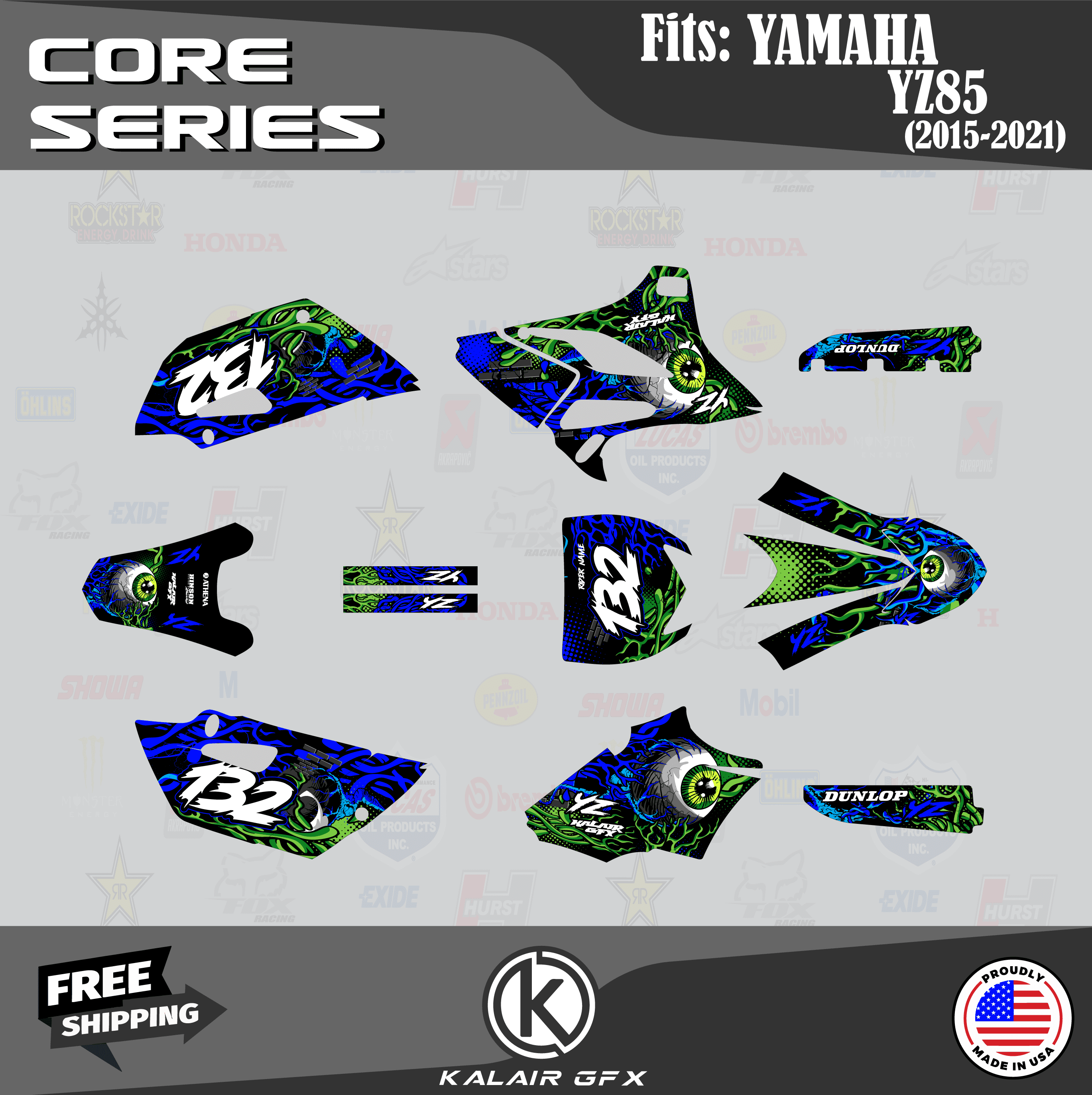 Kalair GFX Graphics Kit for Yamaha YZ85 (2015-2018) Core Series - Walmart.com