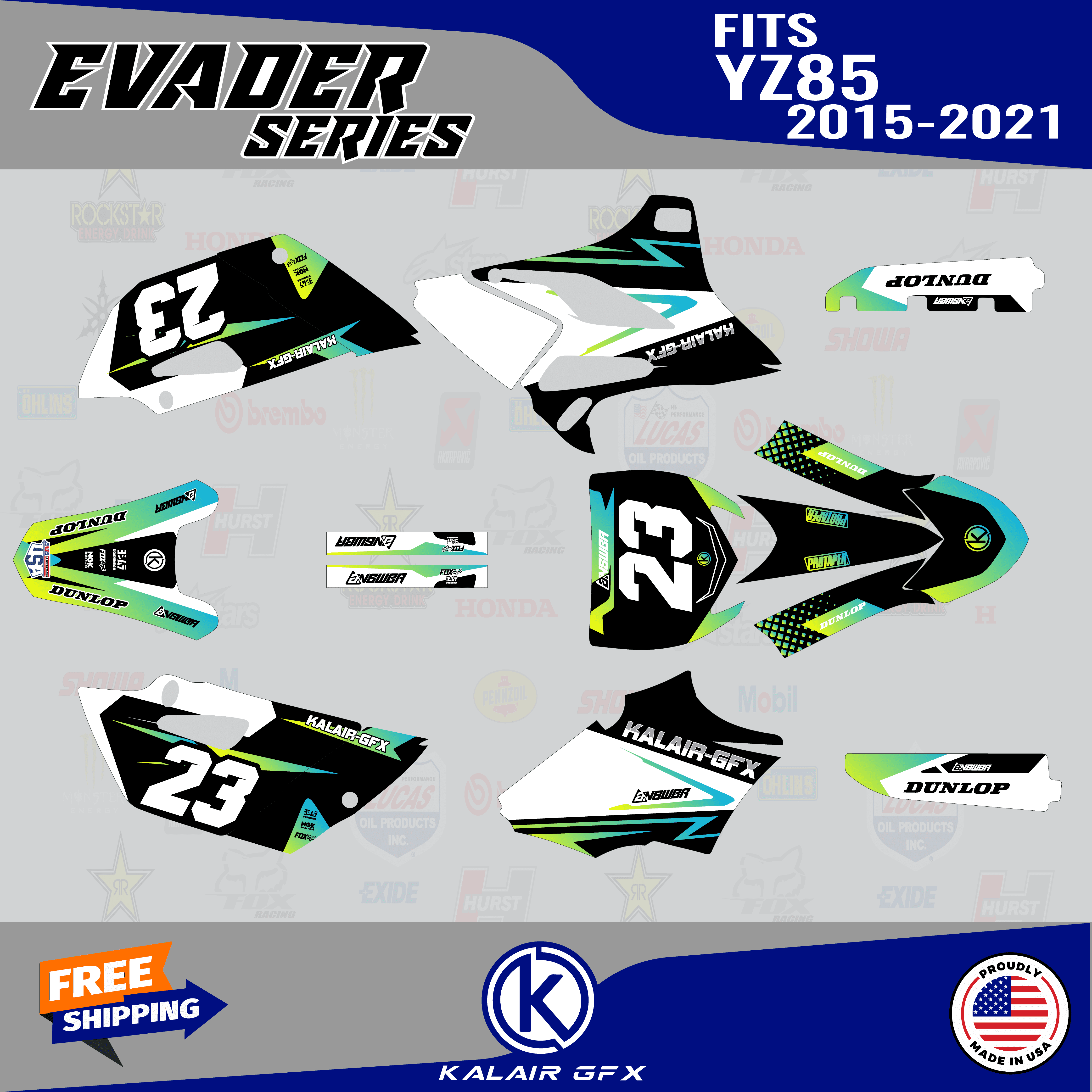 Kalair GFX Graphics Kit for Yamaha YZ85 (2015-2018) Evader Series ...