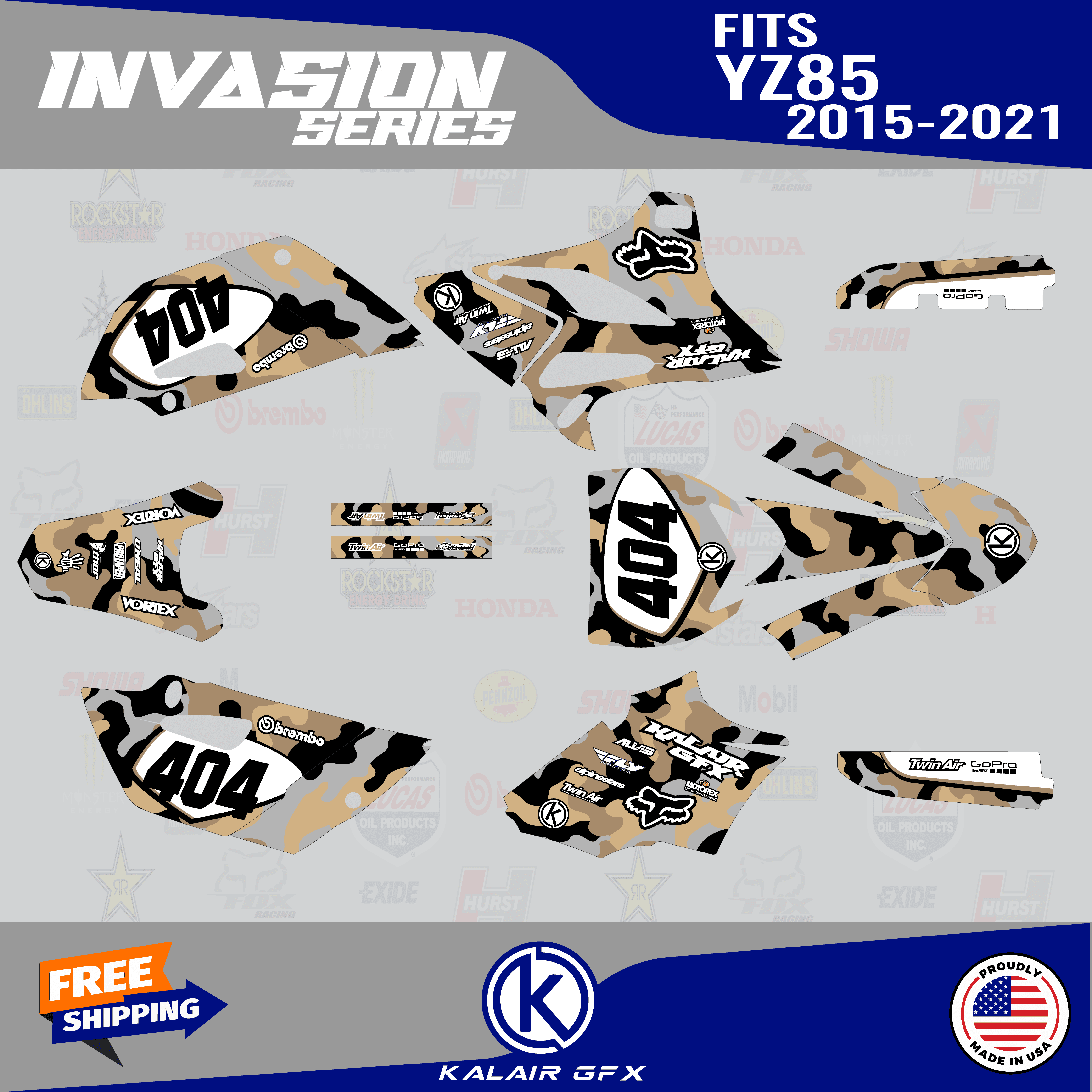 Kalair GFX Graphics Kit for Yamaha YZ85 (2015-2018) Invasion Series ...
