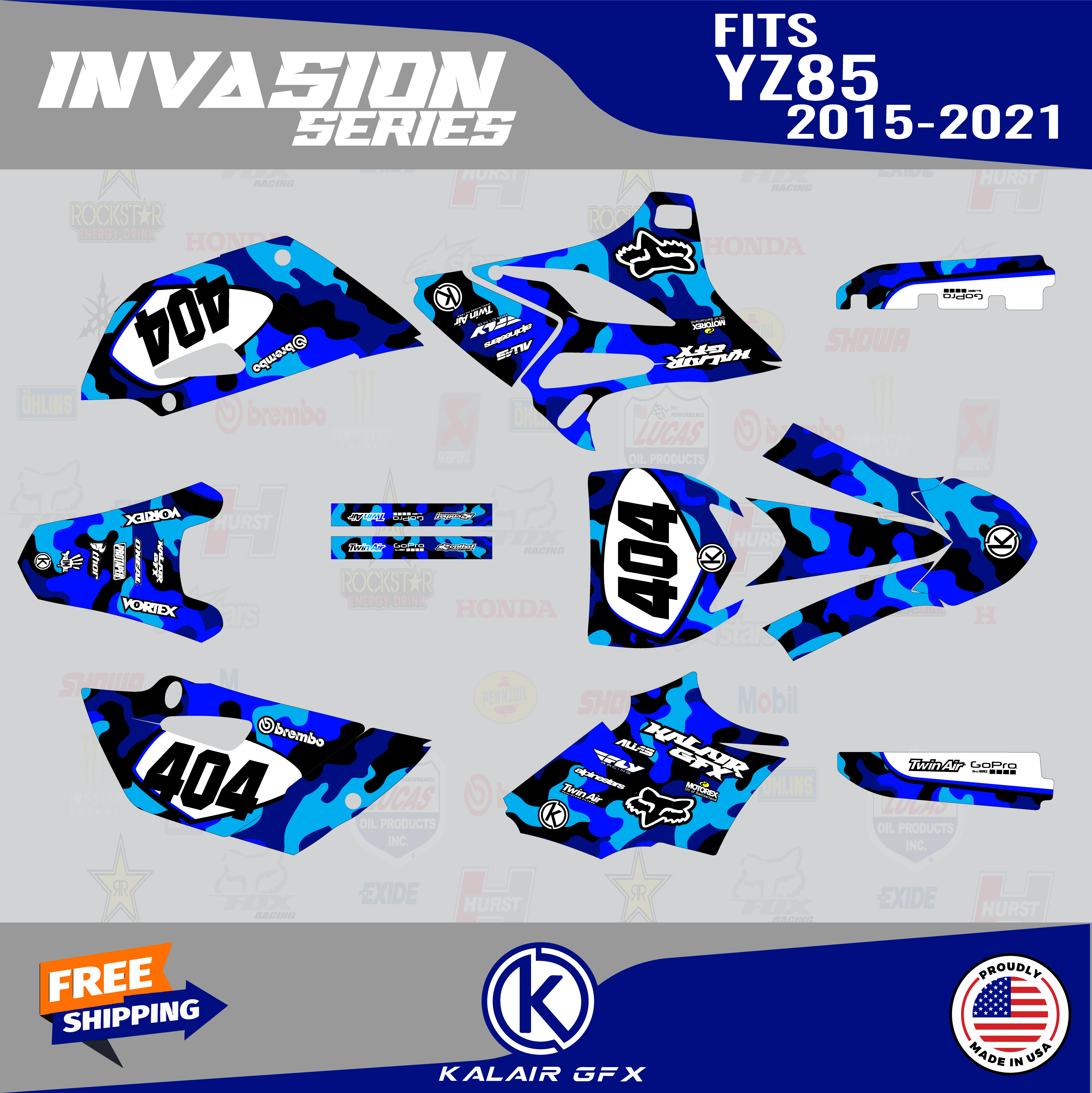 Kalair GFX Graphics Kit for Yamaha YZ85 (2015-2018) Invasion Series ...