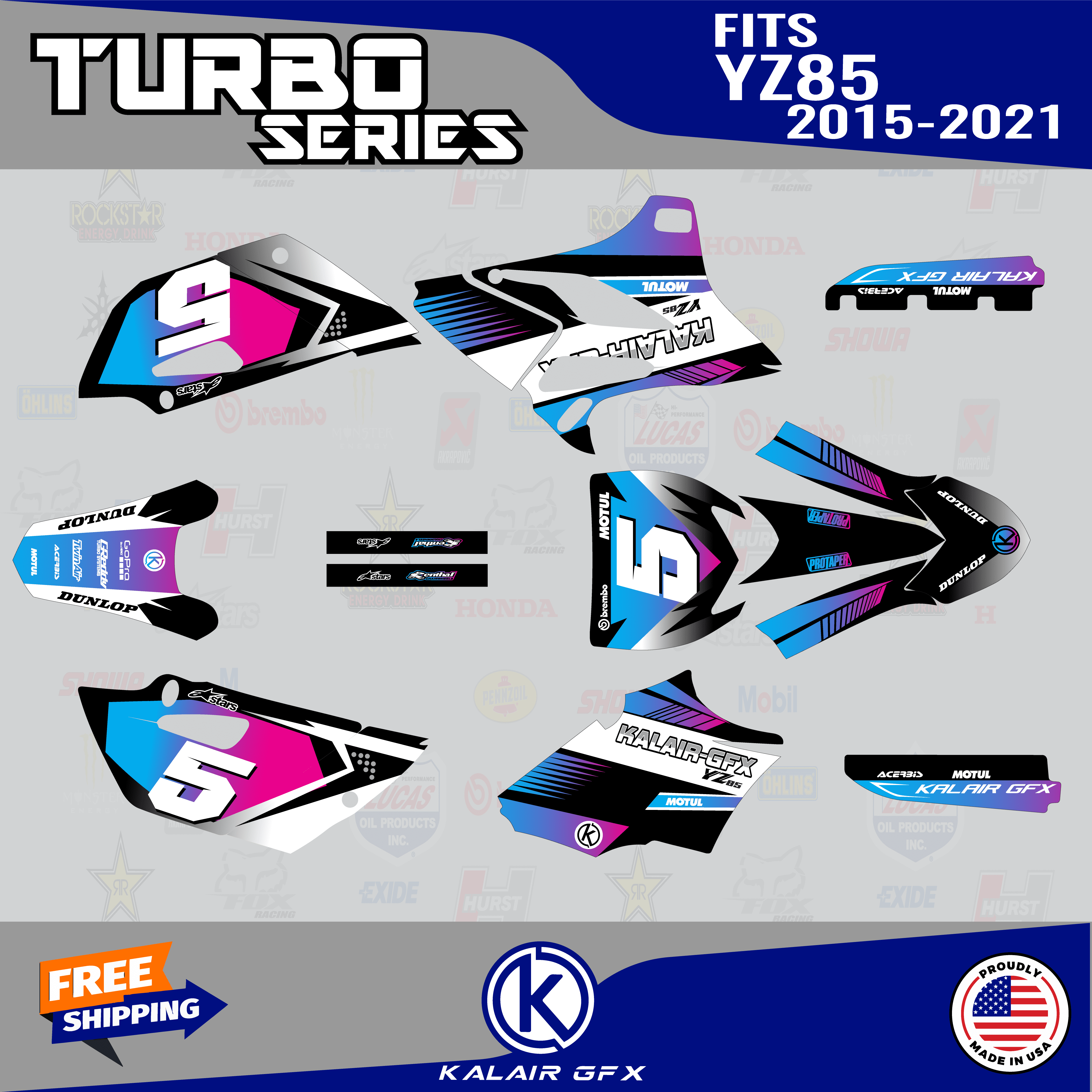 Kalair GFX Graphics Kit for Yamaha YZ85 (2015-2018) Turbo Series ...