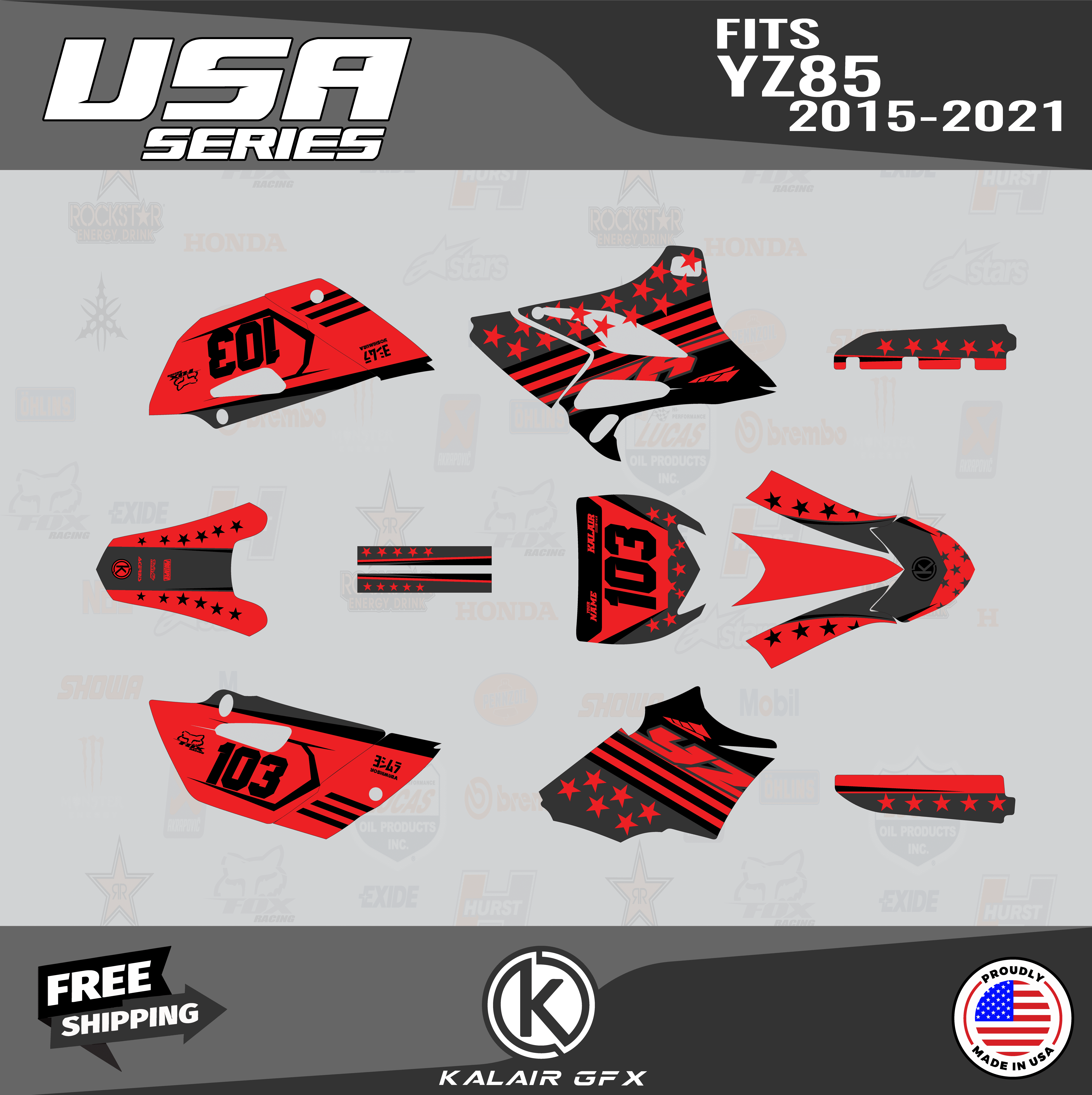 Kalair GFX Graphics Kit for Yamaha YZ85 (2015-2018) Usa Series ...