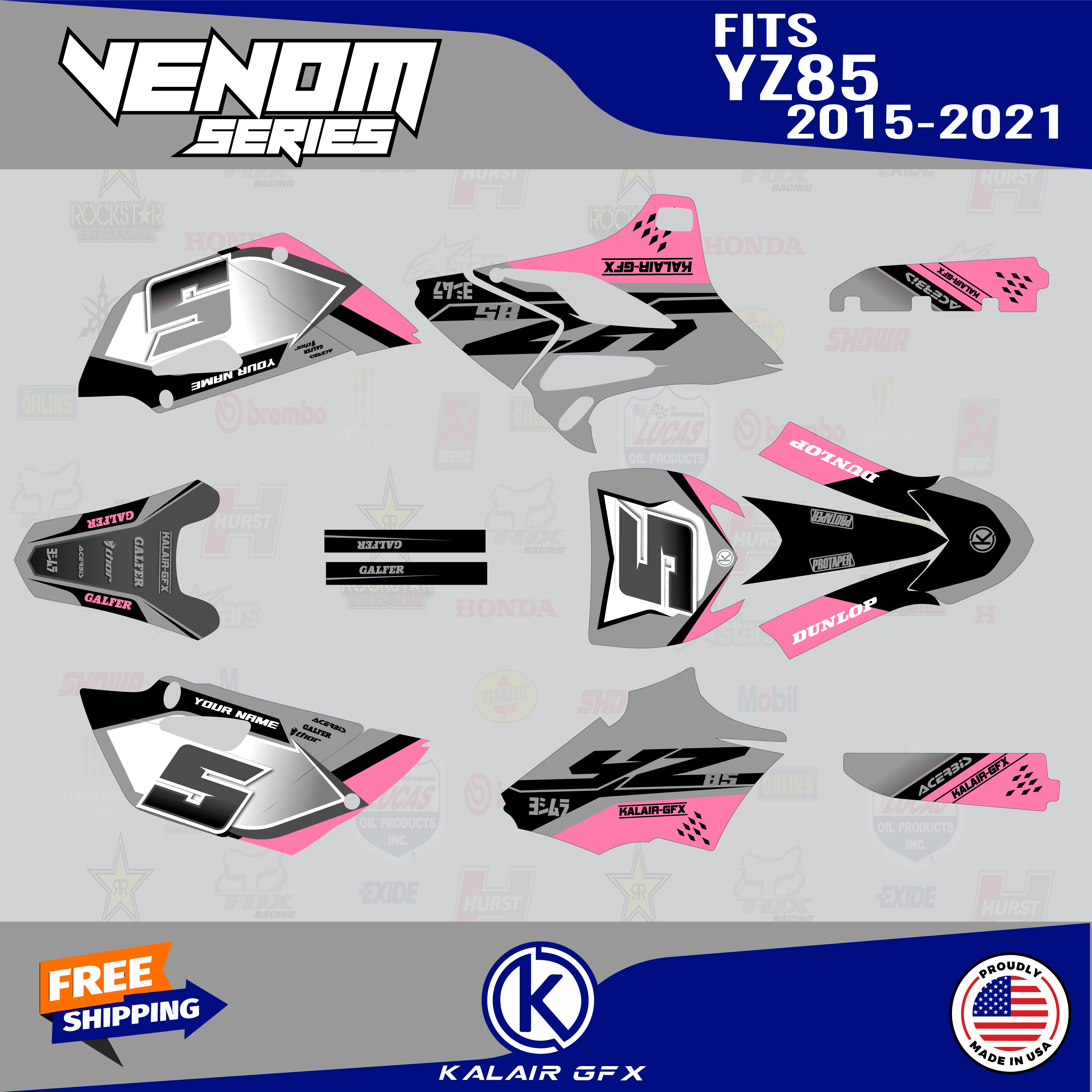 Kalair GFX Graphics Kit for Yamaha YZ85 (2015-2018) Venom Series ...